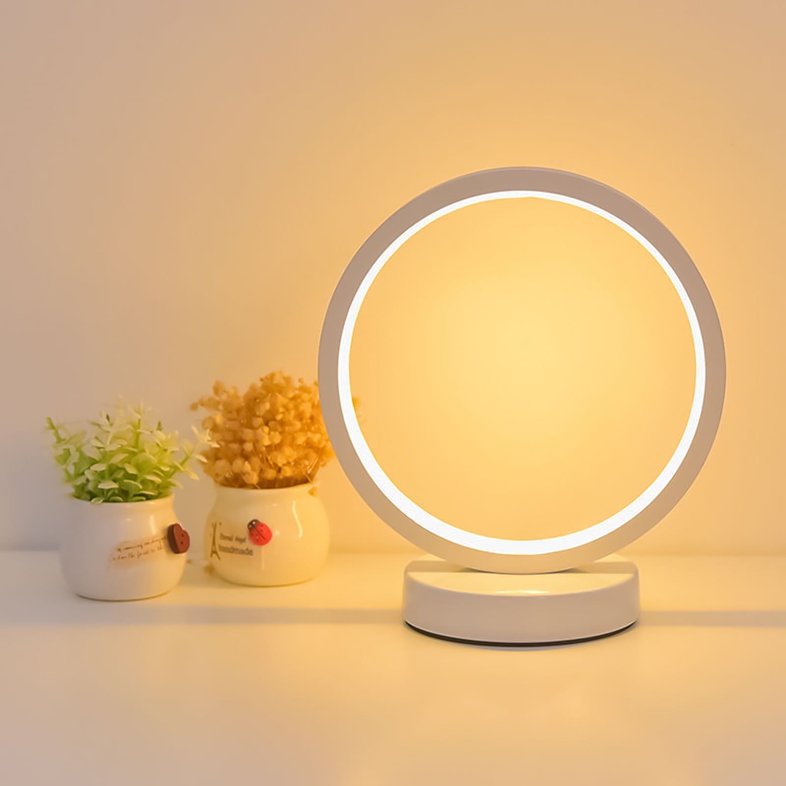 TIHLMK Mini Circle LED Table Lamp with USB Charging Port Dimmable ...