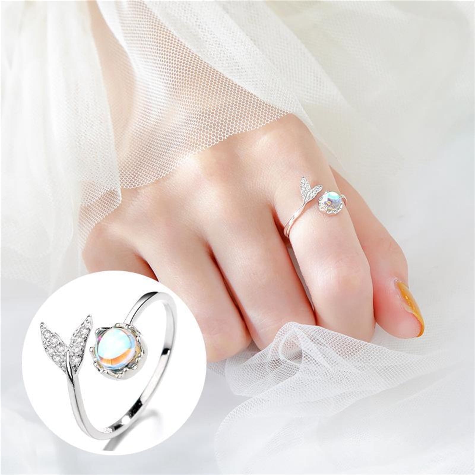 TIHLMK Ring for Women Fish Foam Ring Female Glass Fish Tail Open Ring ...