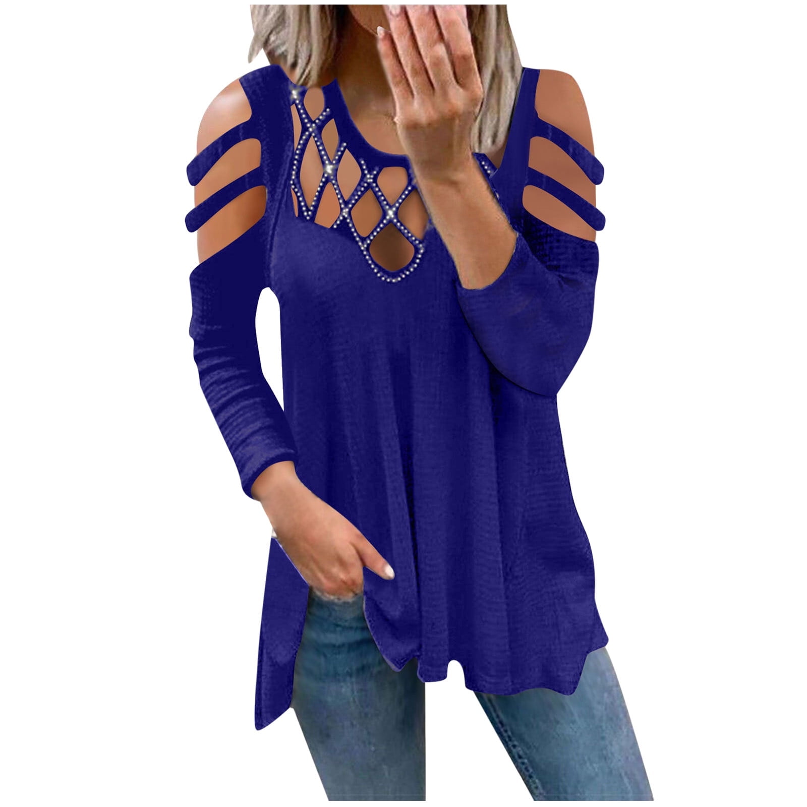 TIHLMK Shirts for Women Women's Sexy V-neck Solid Color Off Shoulder ...