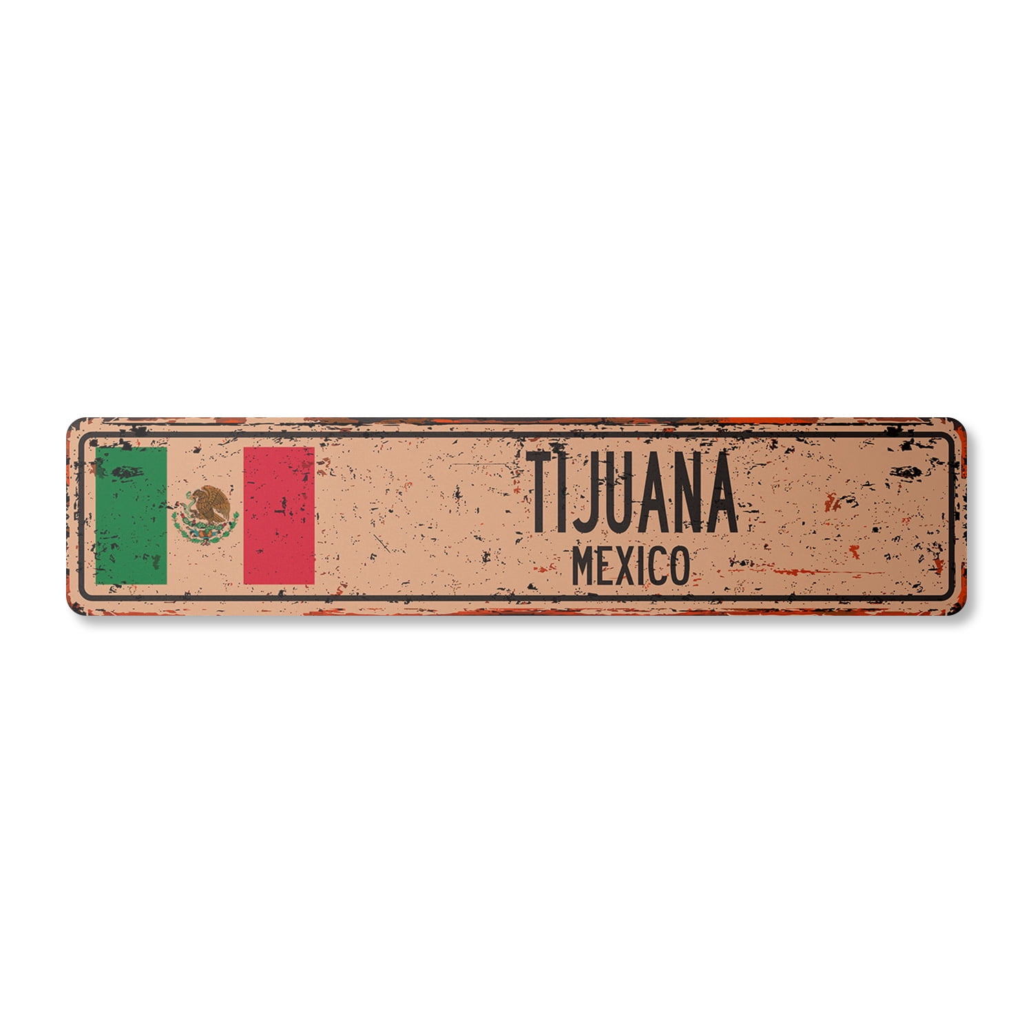 TIJUANA MEXICO Vintage Plastic Street Sign Mexican flag city country ...