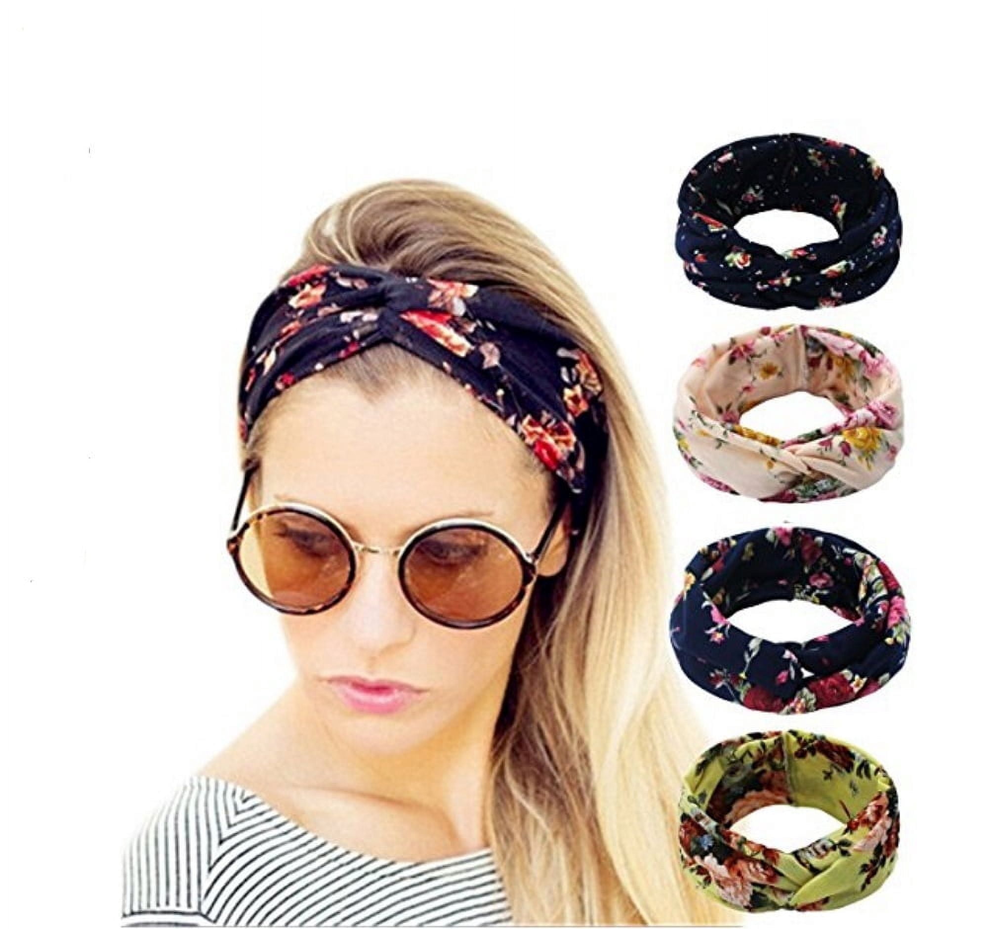 TIKA 4-Pack Women's Floral Elastic Wide Turban Headbands – Chic ...