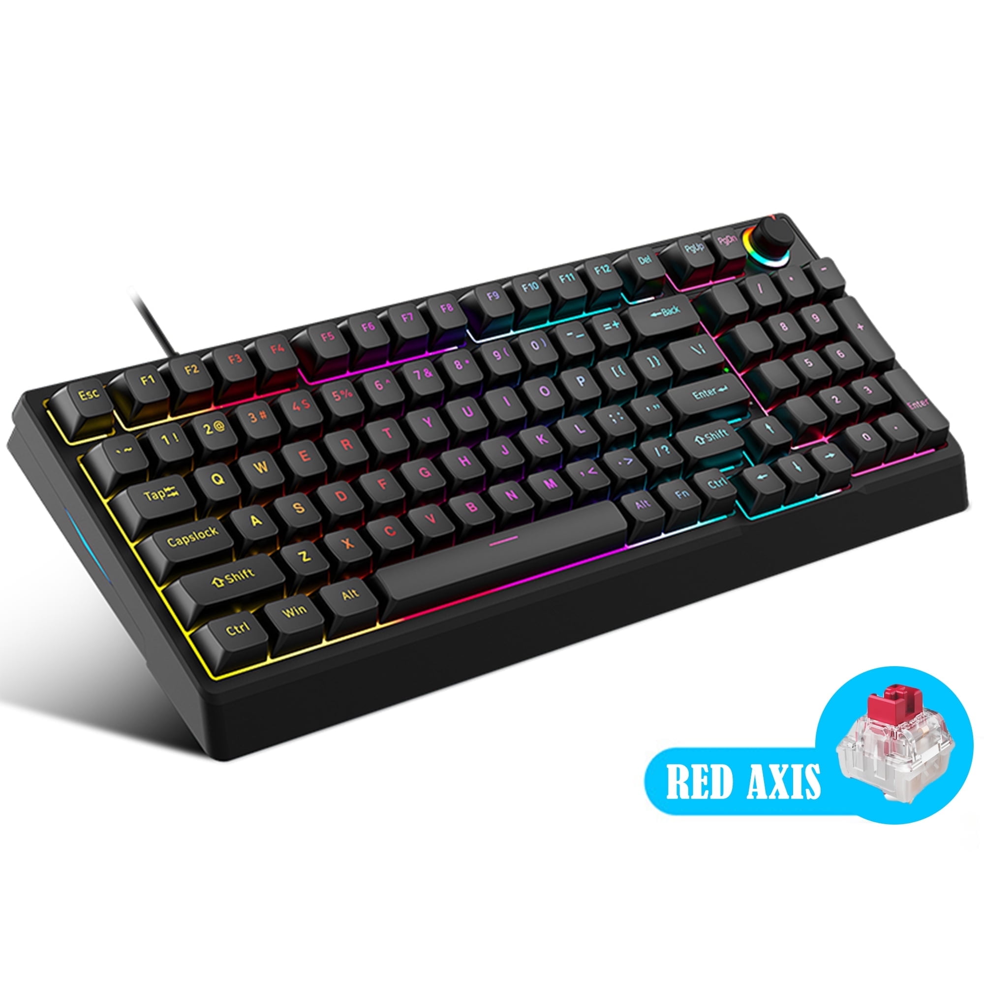 TIKBBRMG 98-Key Wired Mechanical Gaming Keyboard,9Backlit Modes Colors ...
