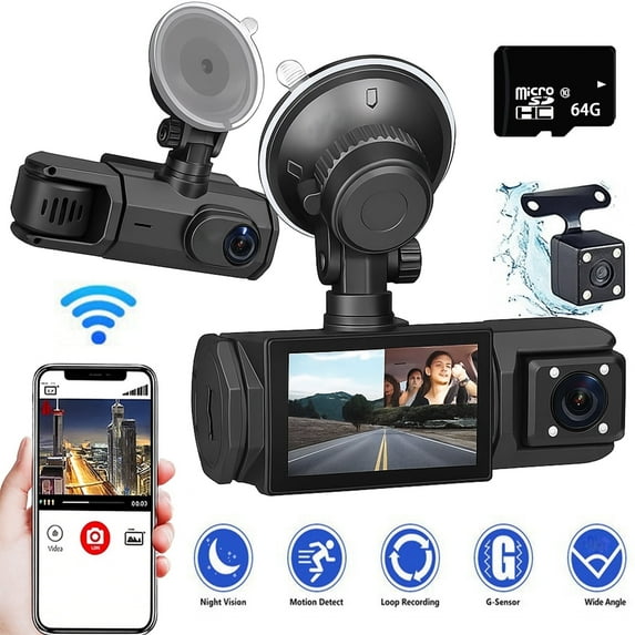 TIKBBRMG Dash Cam Front and Rear,Triple Camera,1080P Full HD Dashcam ...