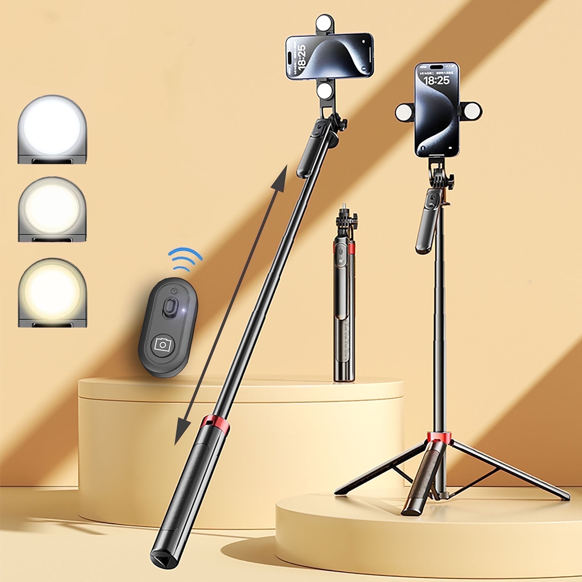 TIKBBRMG Tripod with Light Selfie Stick Cell Phone Stand with Wireless ...