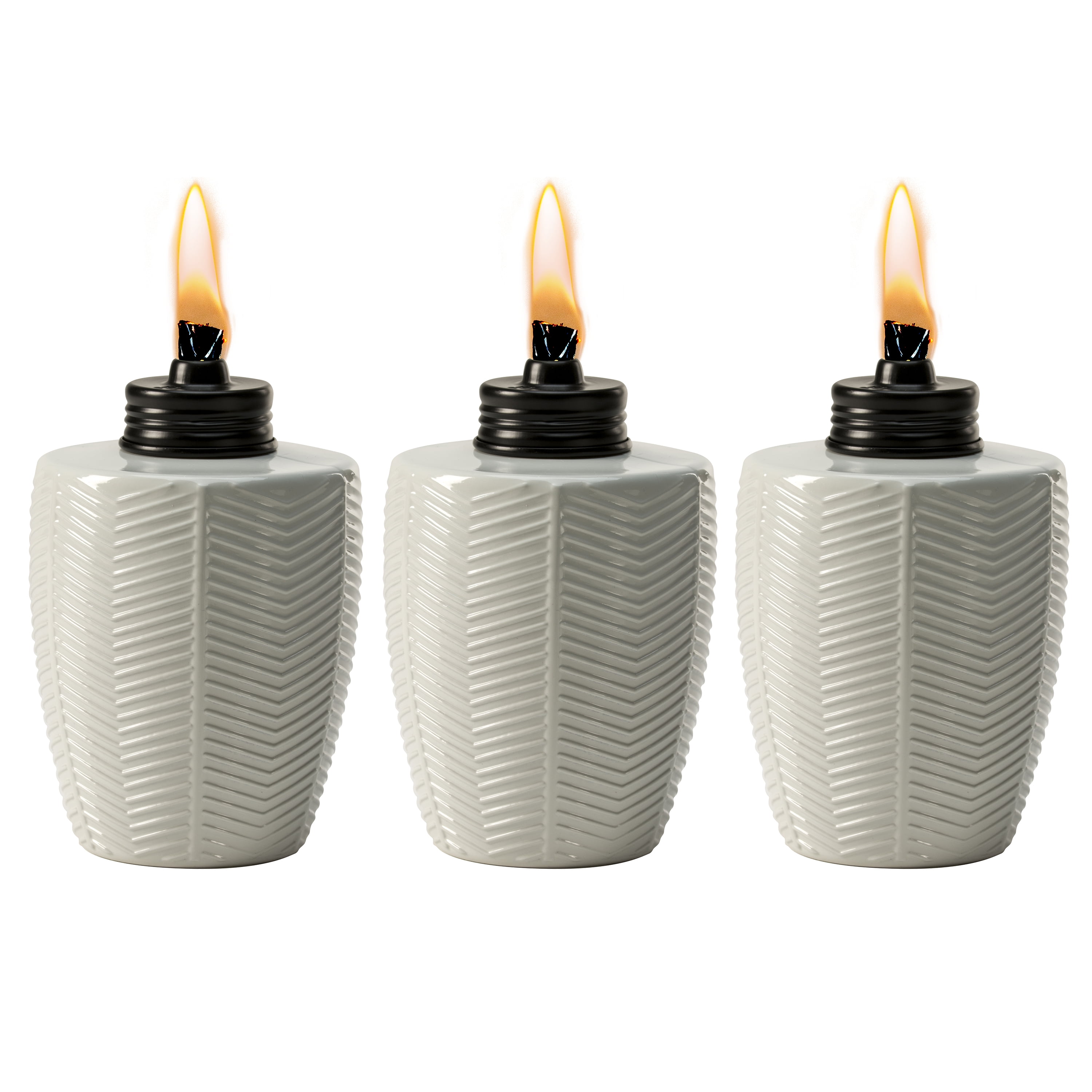 TIKI 3-Pack Glass Tabletop Torches – Herringbone Ivory, Decorative ...