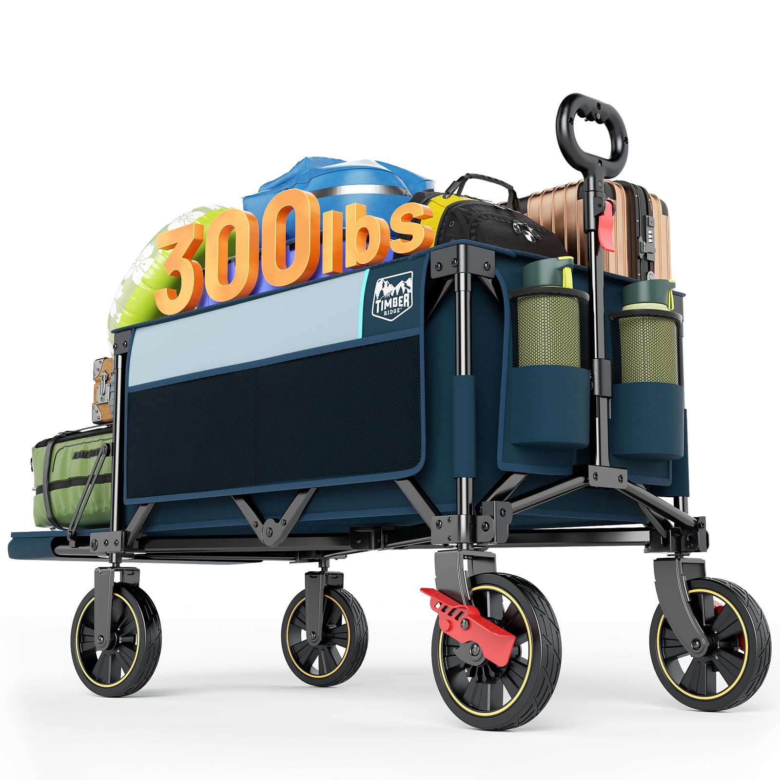 TIMBER RIDGE 250L Foldable Wagon with Tailgate and Brakes, 49" Extra ...