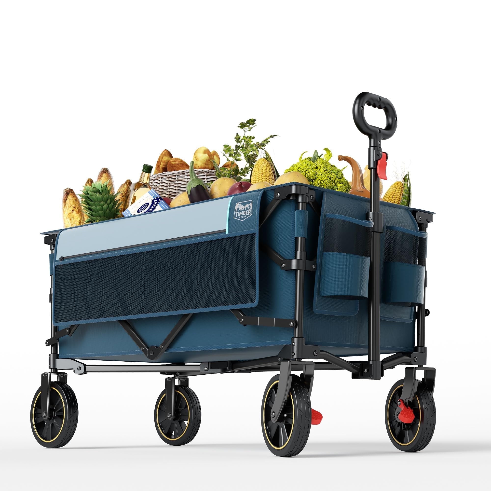 TIMBER RIDGE Collapsible Wagon Cart with Brakes, 200L Large Capacity ...