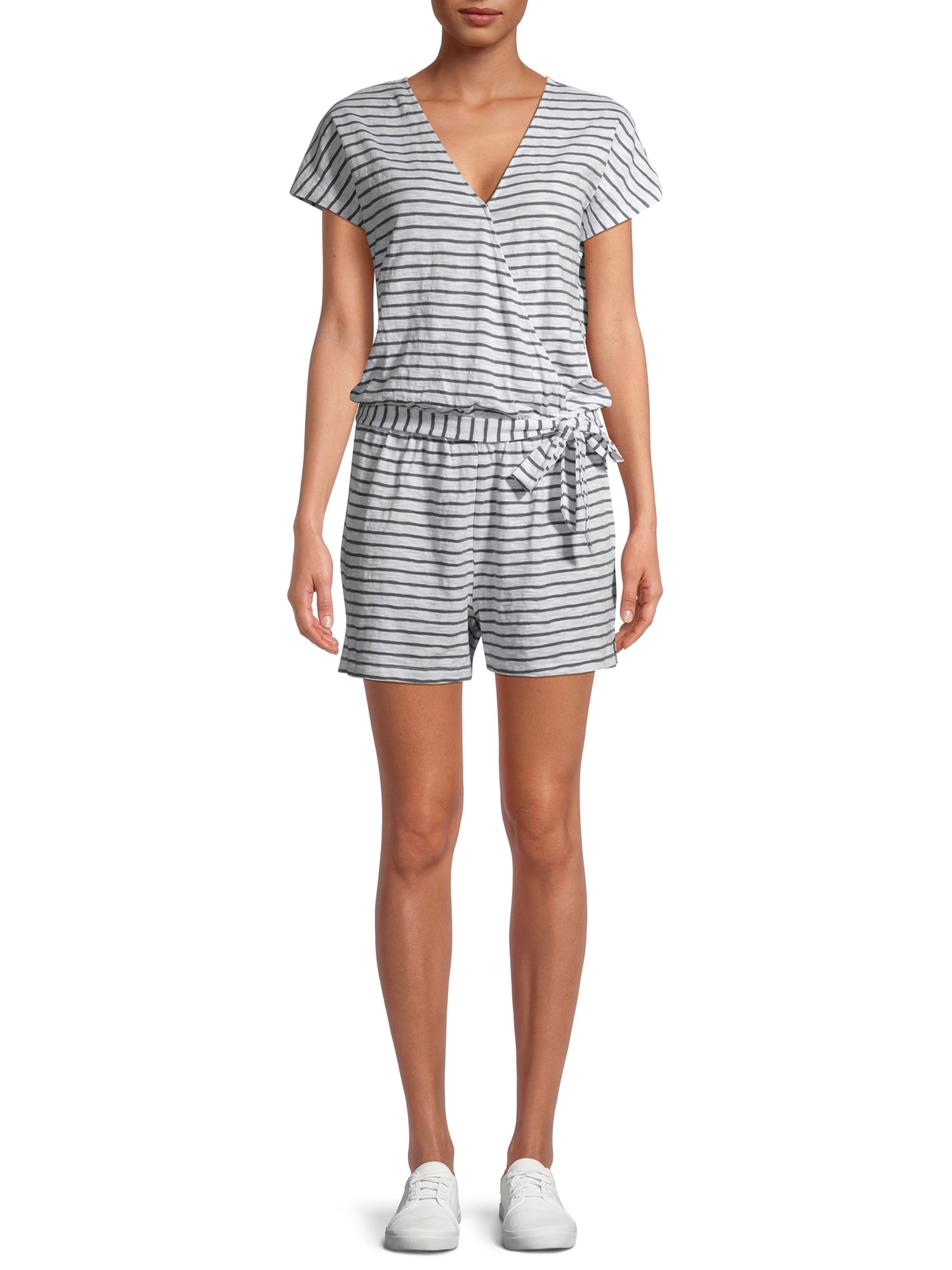 Time & Tru Women's Short Sleeve Cotton Knit Romper for Summer - Walmart.com