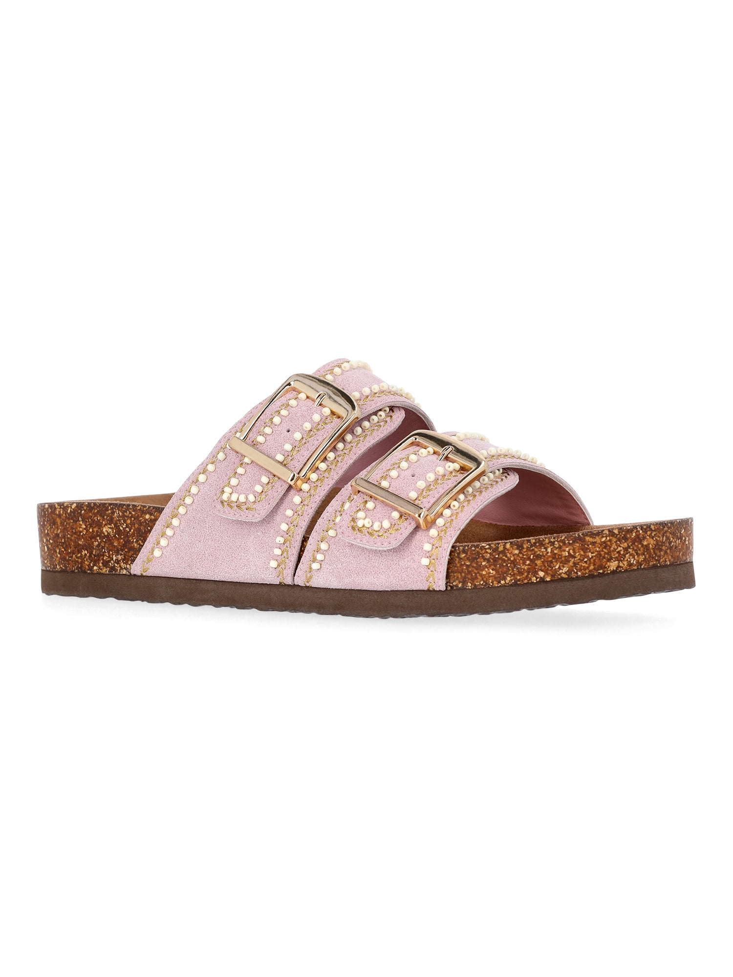 Time and Tru Women's Footbed Slide Sandals, Wide Width Available ...