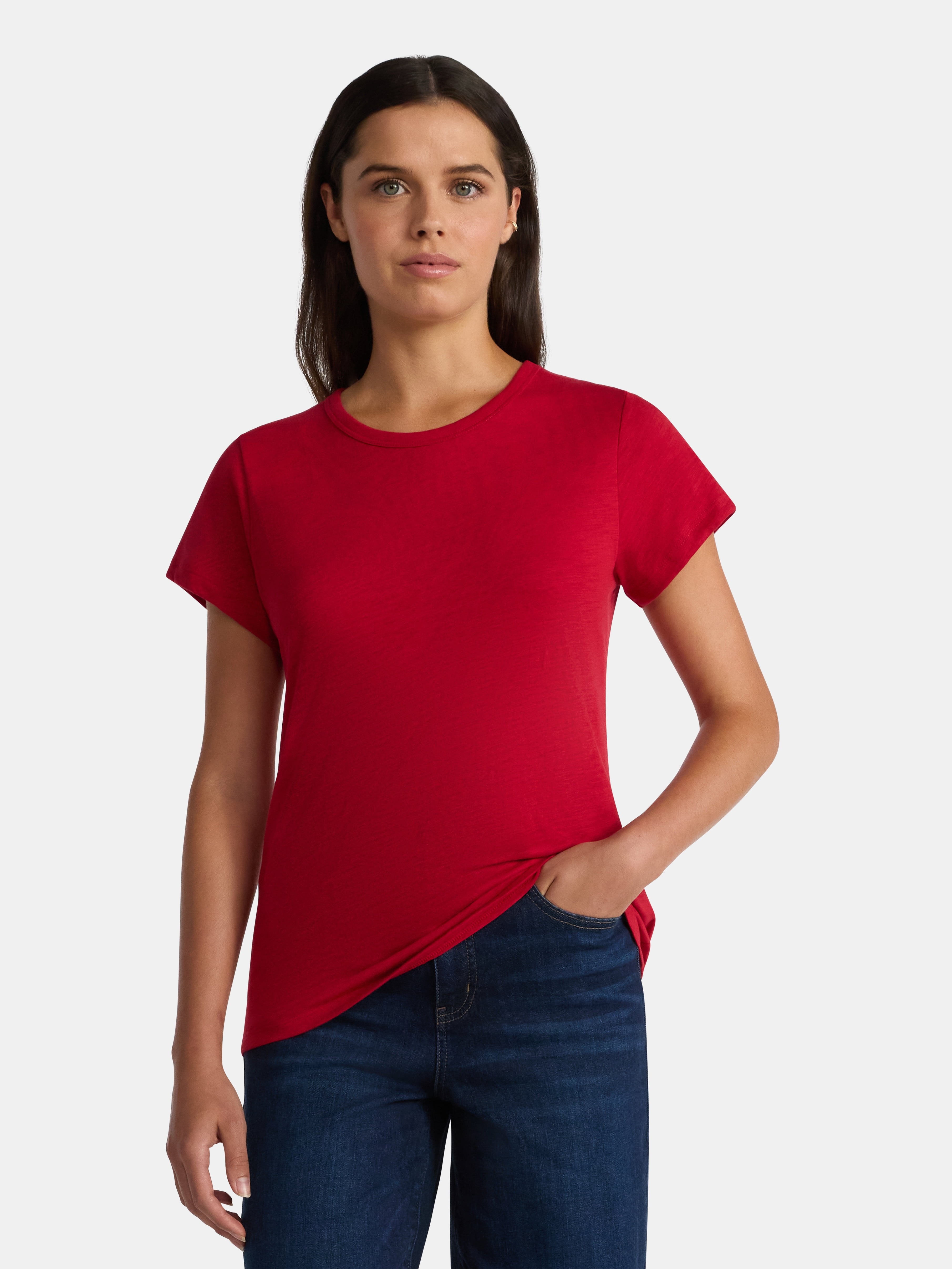 Time and Tru Women’s Slub Jersey Crewneck Tee with Short Sleeves, Sizes ... Time and Tru Women’s Slub Jersey Crewneck Tee with Short Sleeves, Sizes ...