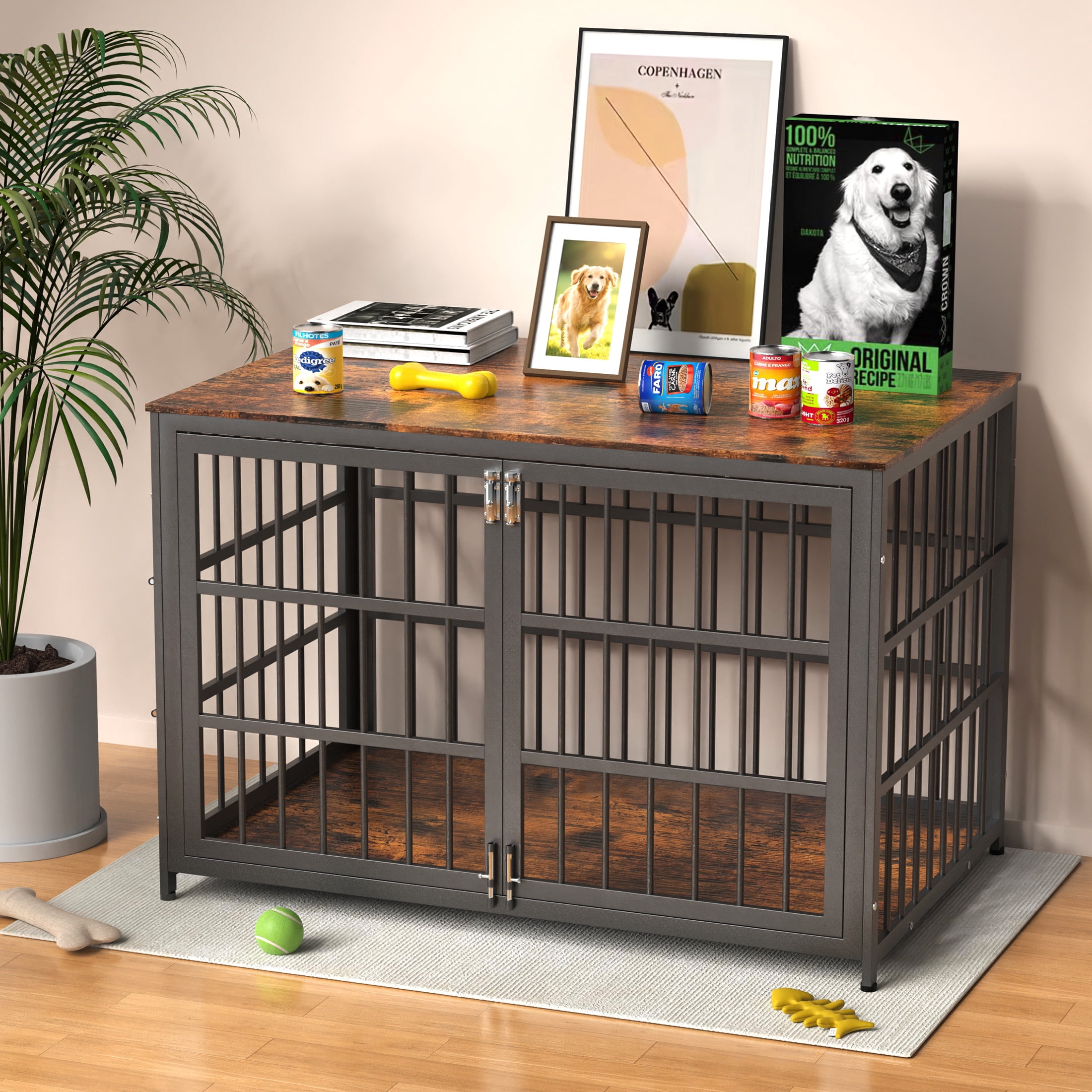TIME RAY 48 inch Dog Crate Furniture, Wood Dog Kennel for Medium Dogs ...