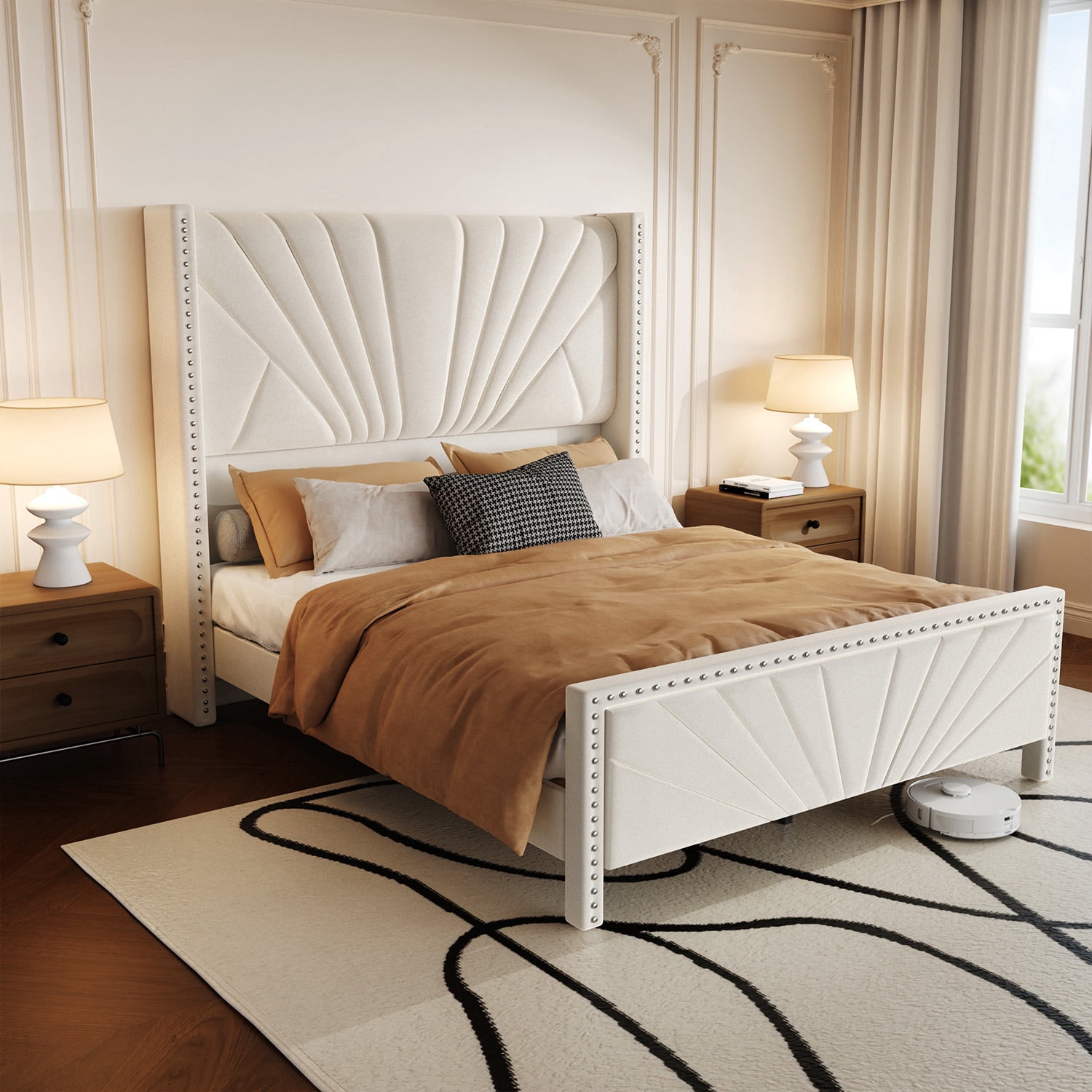 TIME RAY Queen Upholstered Bed Frame with Headboard,Velvet Diamond ...