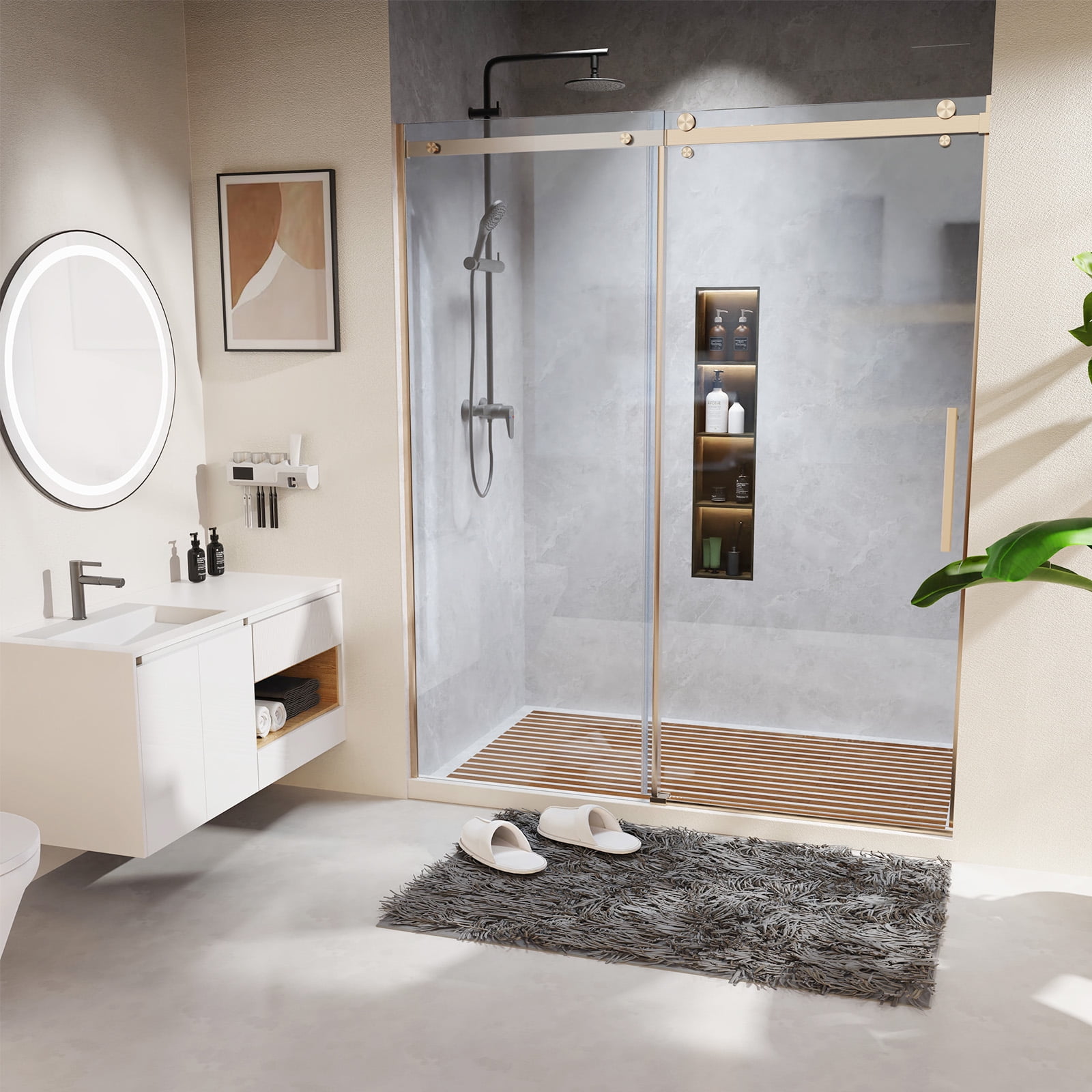 TIME RAY Shower Door Double Sliding 60 in W x 72 in H Frameless Bypasss ...