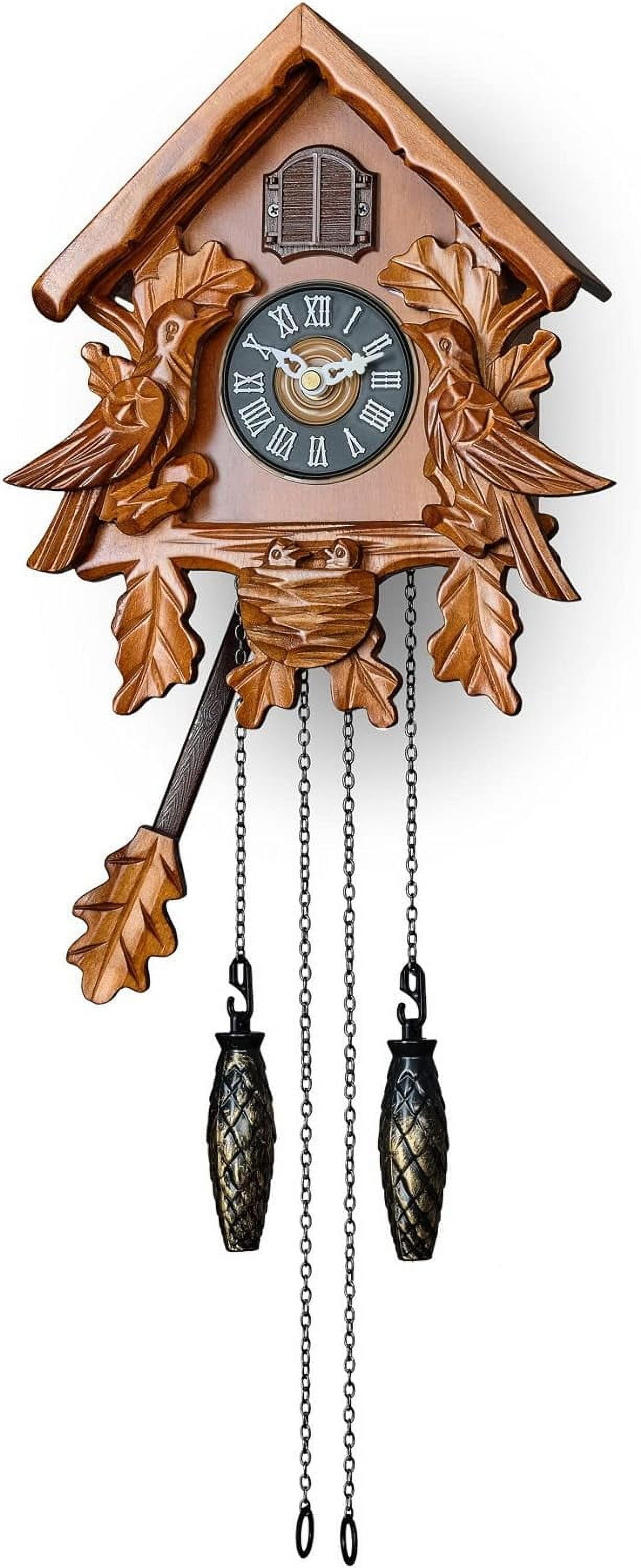 TIMEGEAR Cuckoo Clock with Night Mode, Singing Bird, Wooden Decorations ...