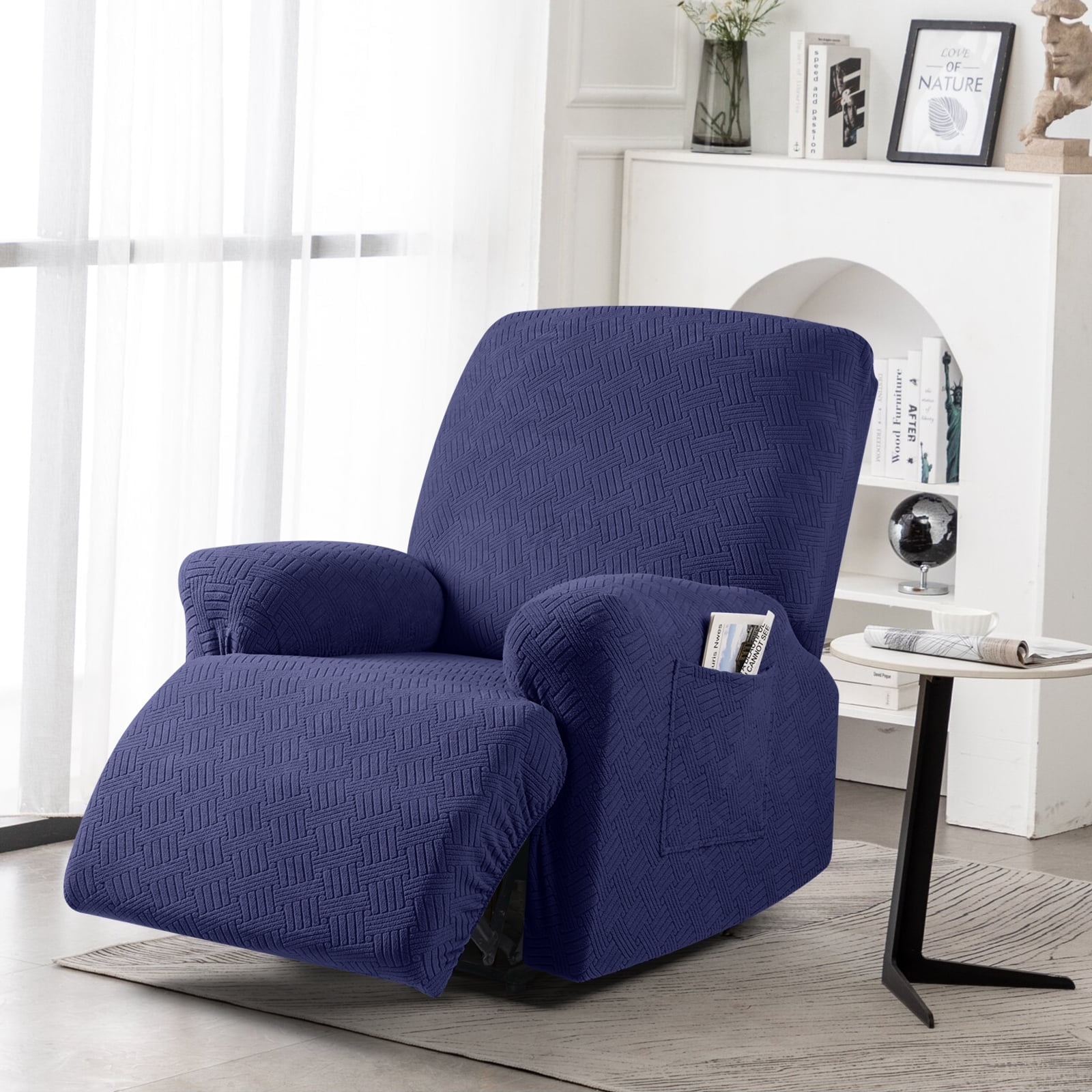 Timeles, Recliner Chair Covers, Stripe Jacquard, 1 Seater Dark Blue ...