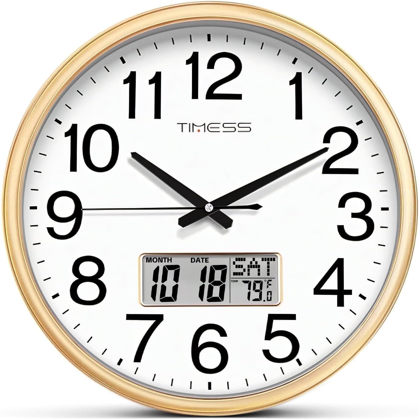 TIMESS 13" Digital Wall Clock, Calendar & Temp, Silent Movement ...