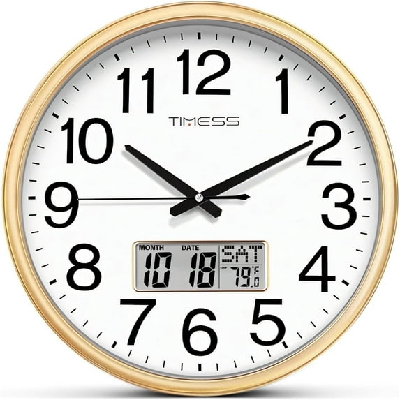 TIMESS 13" Digital Wall Clock, Calendar & Temp, Silent Movement ...