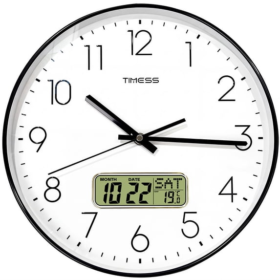 TIMESS 14 Inch Silent Wall Clock with Date Display, Large Easy-Read ...
