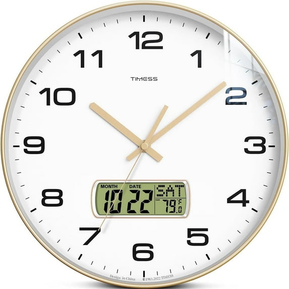 TIMESS 10" Analog Wall Clock with Date Display, Battery Operated Modern ...