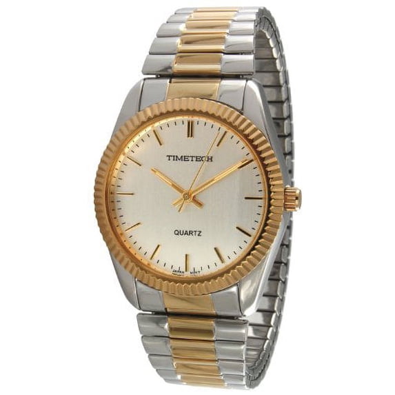 TIMETECH Men's Watch Two Tone Expansion Stretch Bracelet with Ribbed ...