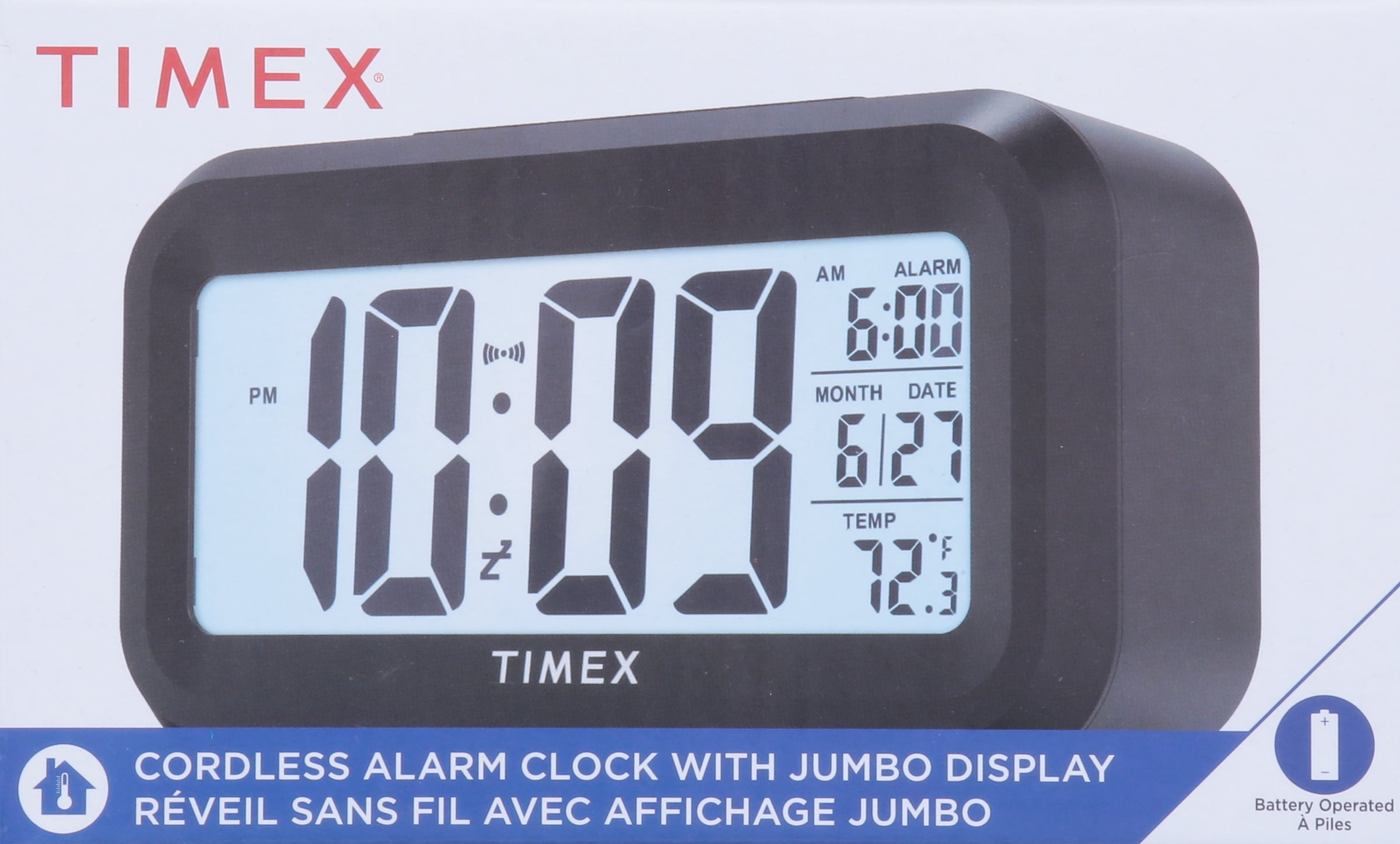 TIMEX CORDLESS ALARM CLOCK WITH JUMBO DISPLAY 1 EA - Walmart.com