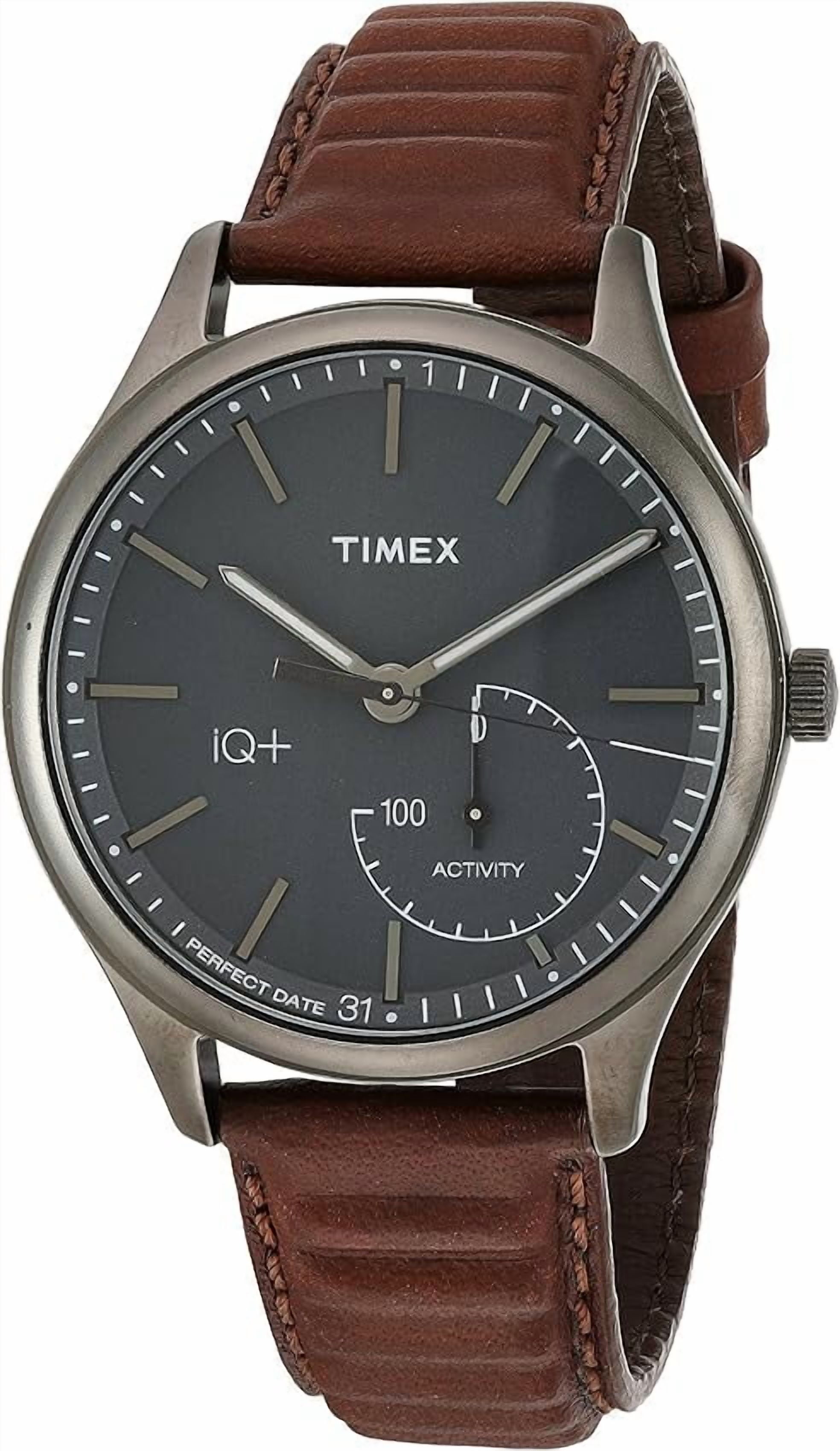 TIMEX IQ+ Move Activity Tracker Brown Leather Mens Smartwatch - Walmart.com