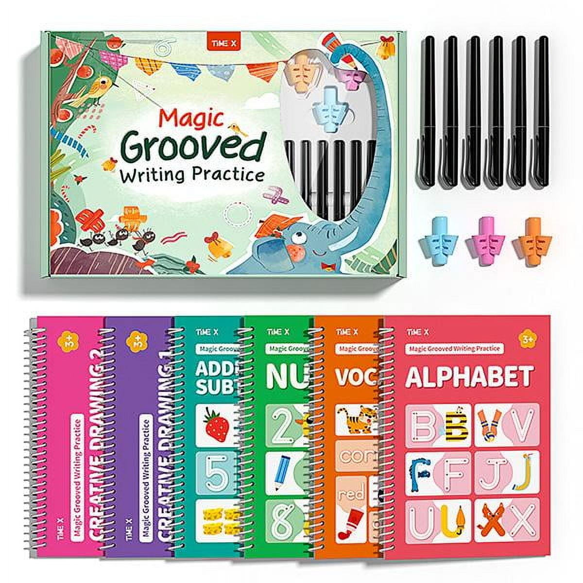TIMEX Reusable Grooved Handwriting Workbook for Kids, Learning Materials, 6 Books–Early ...