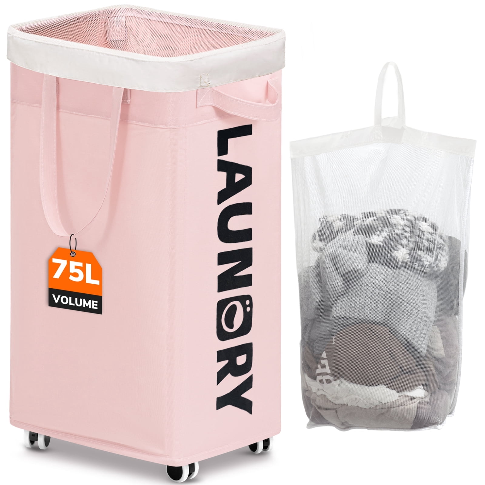 Timeyard 75L Rolling Laundry Hamper with Wheels and Removable Wash Bag ...