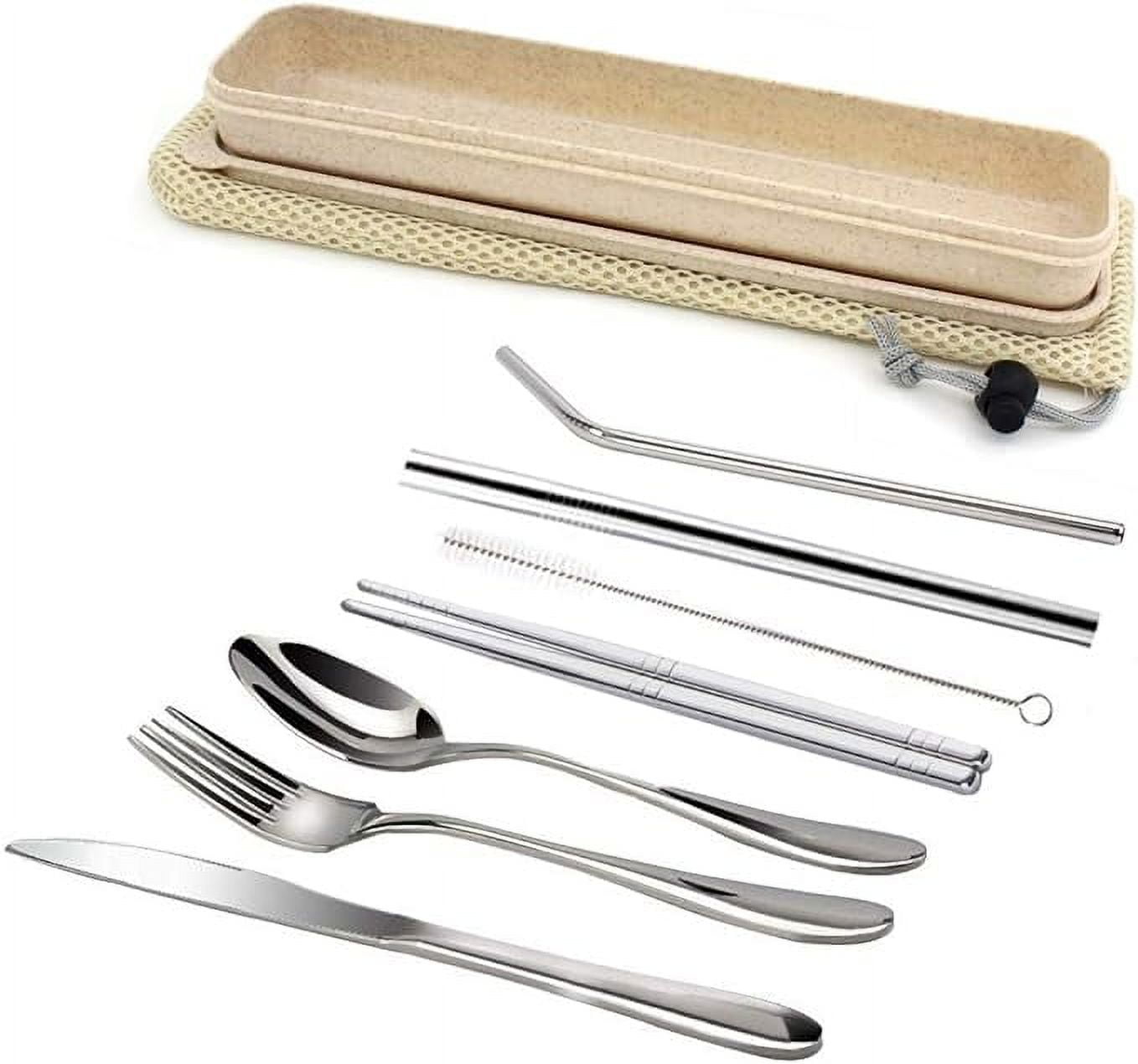 TIMGOU 7 PCs Flatware Set with Carry Case, Reusable 304 Stainless Steel ...