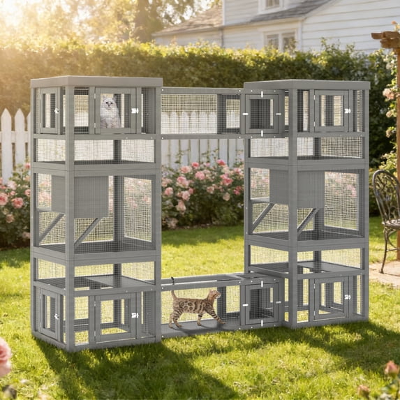 TIMHAKA 4 in 1 Catio Outdoor Cat Enclosures for Multiple Cats, 4 PCS Outside Large Pet ...