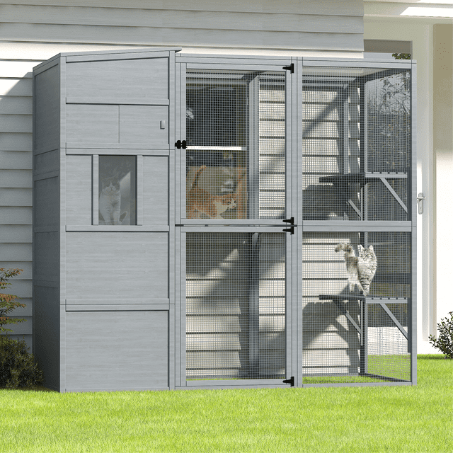 TIMHAKA 70-inch Large Outdoor Walk-in Cat House/ Catio/ Enclosure, 4 ...