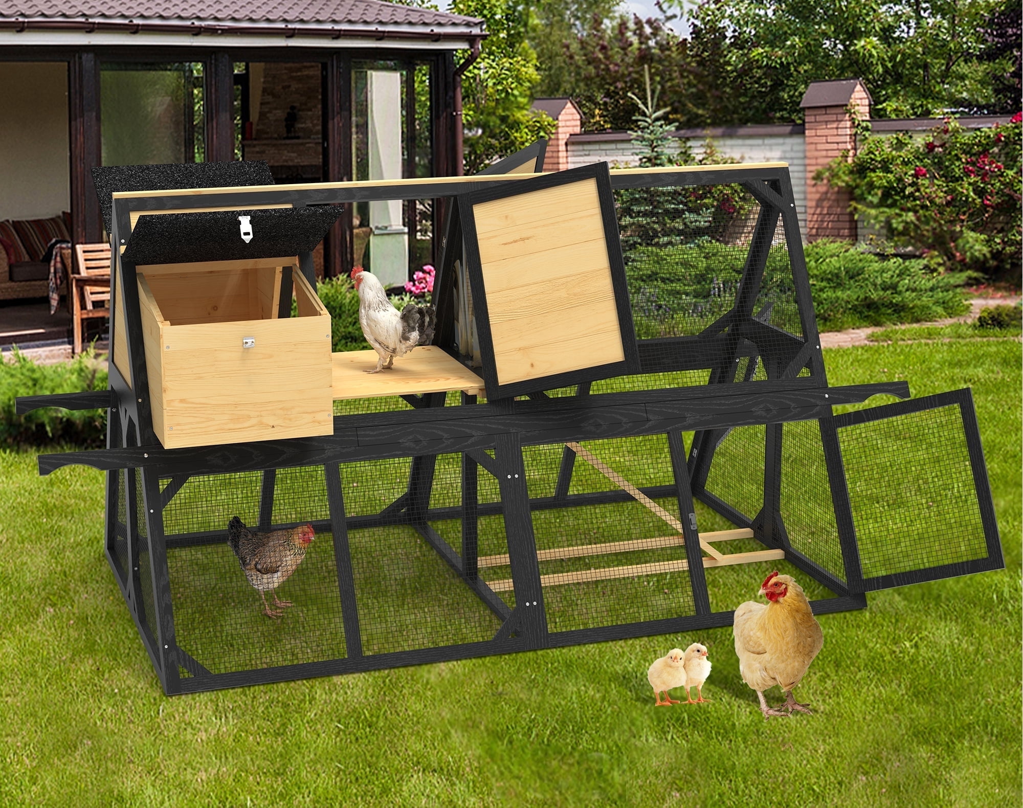 TIMHAKA A-Frame Wooden Chicken Run for 6-8 Chickens, 95'' Outdoor ...