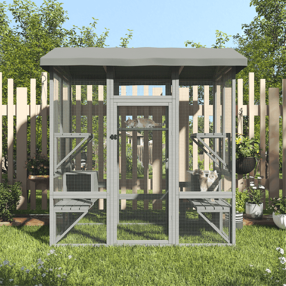 TIMHAKA Catio Outdoor Cat Enclosure, Waterproof Feral Cat Shelter, 72'', Gray - Walmart.com