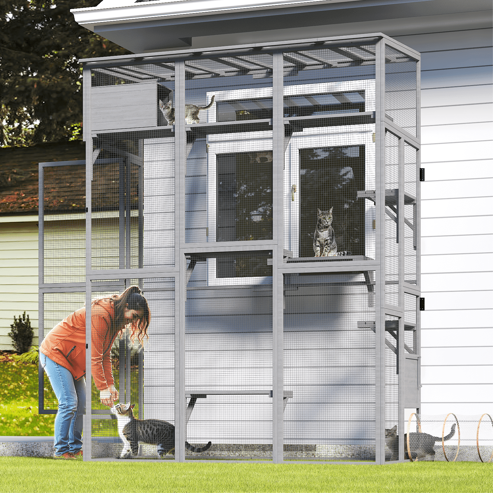 TIMHAKA Catio Window Cat Enclosure, Large Outdoor Cat House with ...