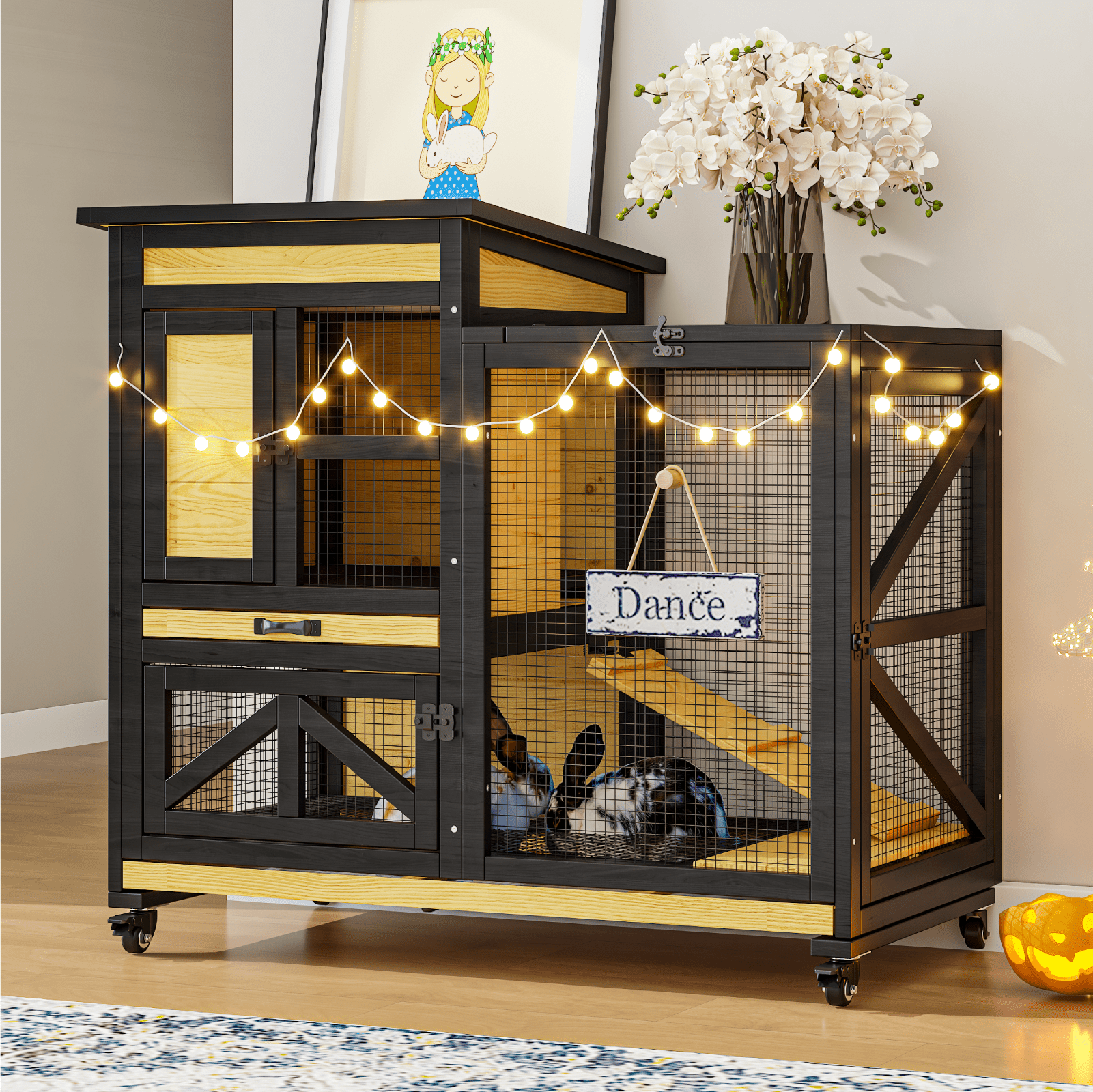 TIMHAKA Large 2-Story Rabbit Cage with Run – Indoor & Outdoor Bunny ...