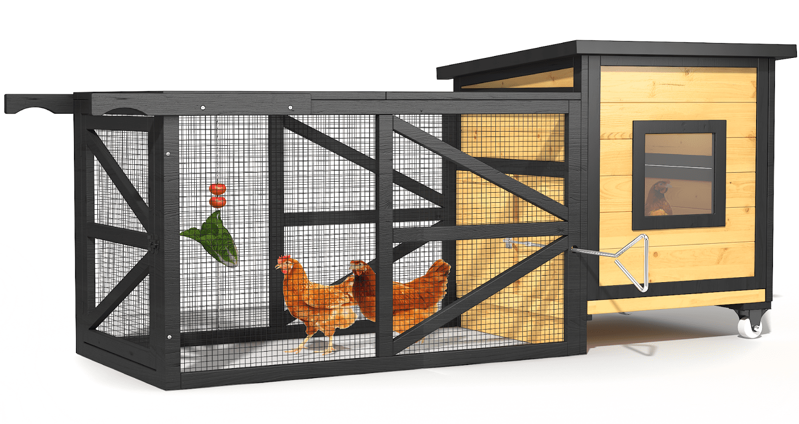 TIMHAKA Movable Chicken Coop with Wheels, 71" Small Chicken House for Outside with Window ...