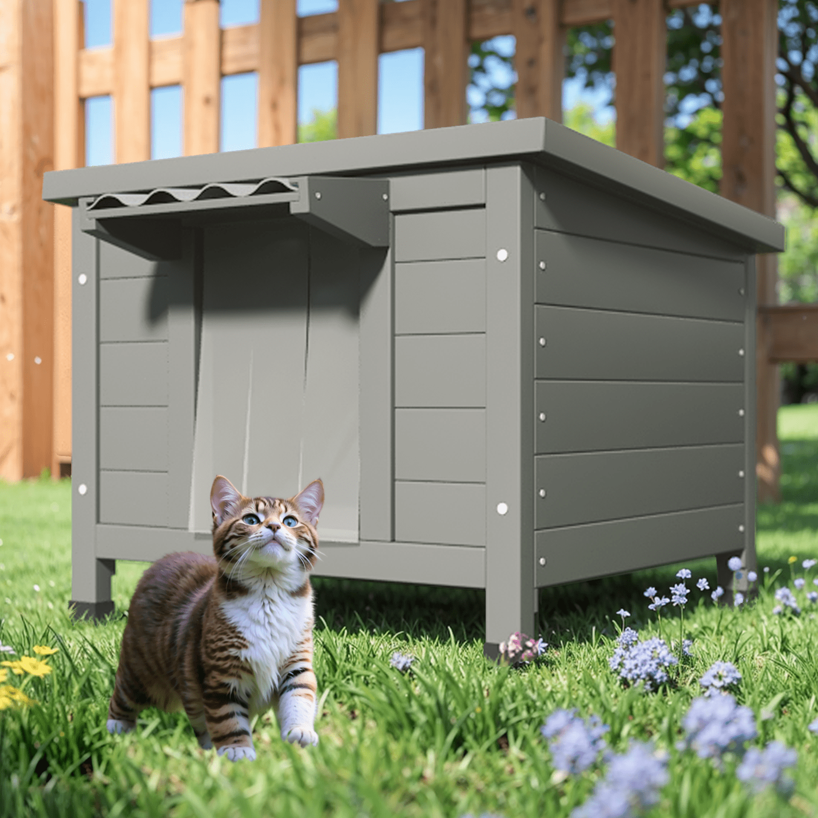 TIMHAKA 1-Story Insulated & Weatherproof Outdoor Cat House with Openable Roof, Gray - Walmart.com