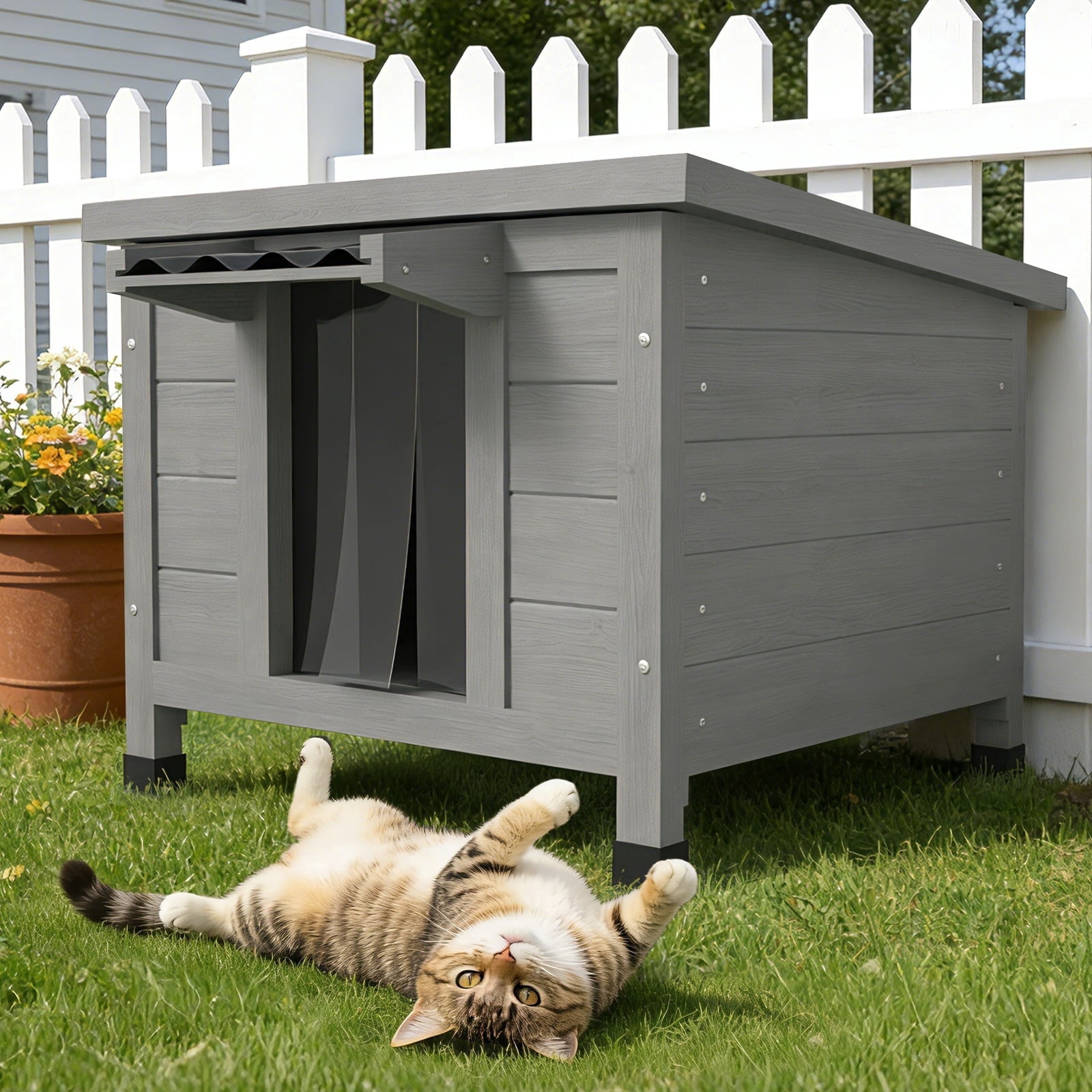 TIMHAKA Outdoor Cat House, Weatherproof Shelter, 21.3" x 19.9" x 18.9 ...