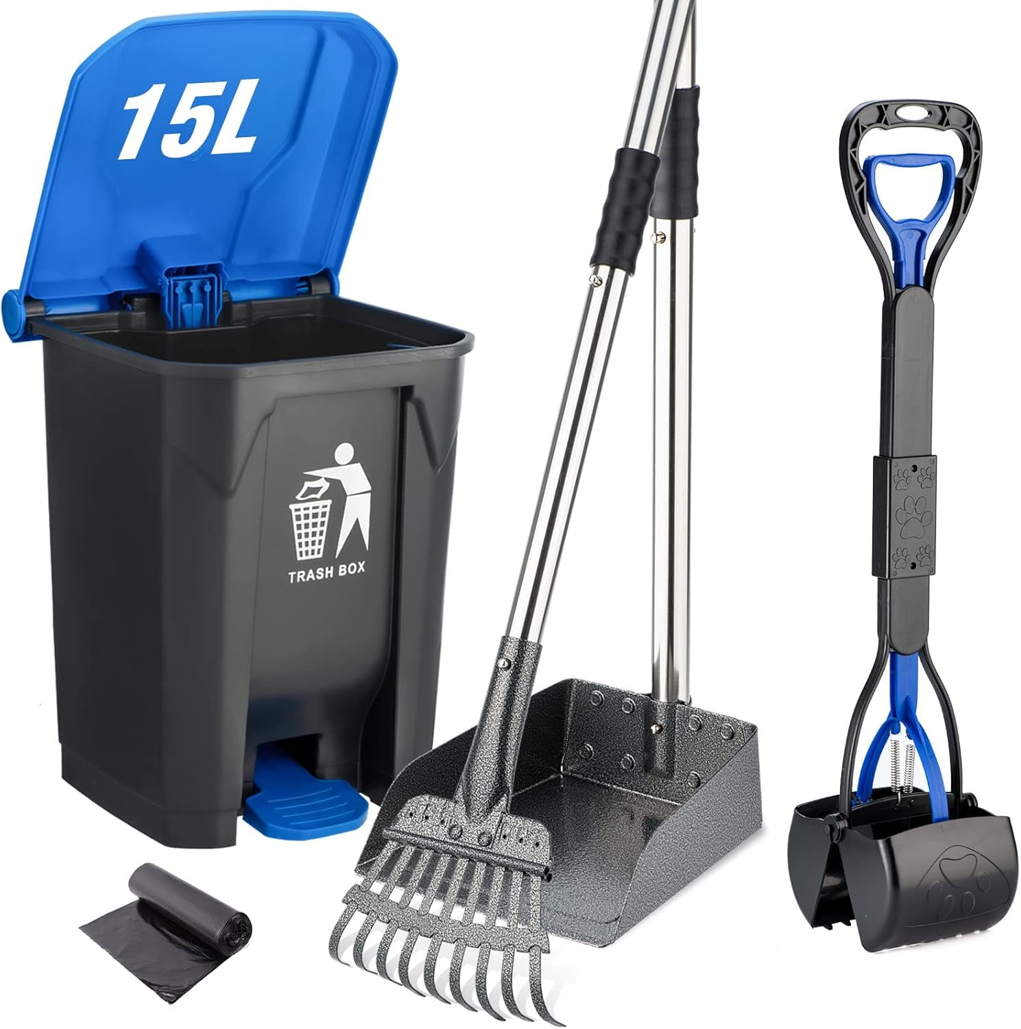 TIMINGILA Pooper Scooper Large Bin,Metal Rake & Tray for Large & Small ...