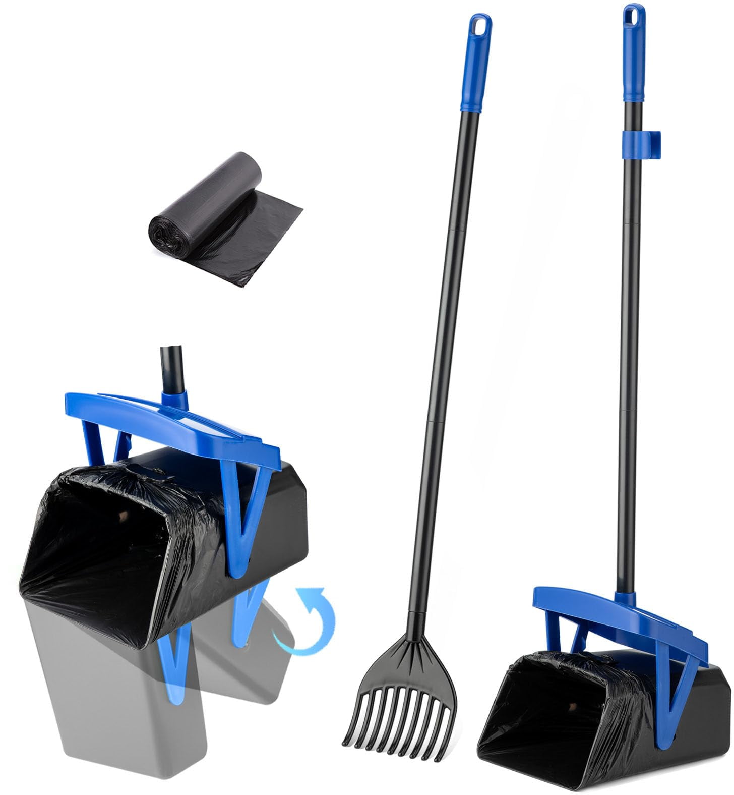 TIMINGILA Pooper Scooper Swivel Bin & Rake for Large Medium Small Dogs ...