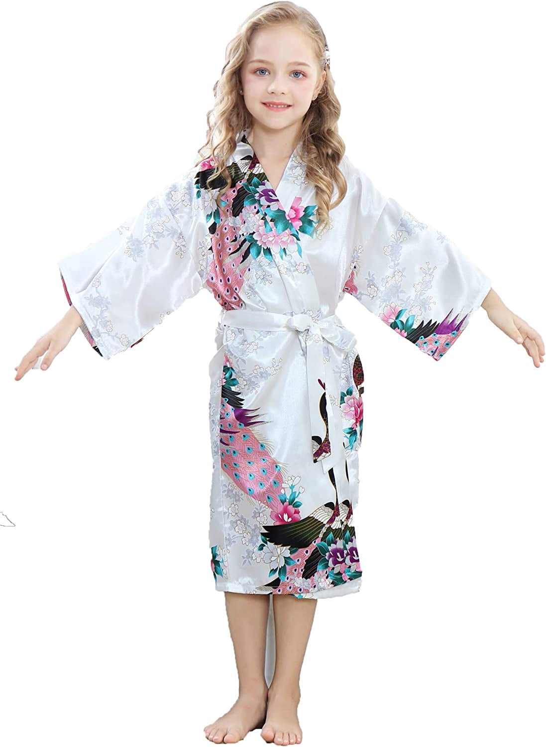 TIMSOPHIA Kids Satin Floral Kimono Robe Flower Girl Bath Robes for ...