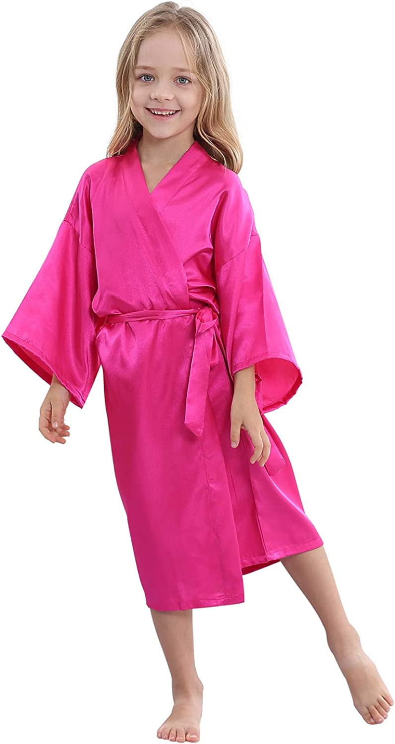TIMSOPHIA Kids Satin Floral Kimono Robe Flower Girl Bath Robes for ...