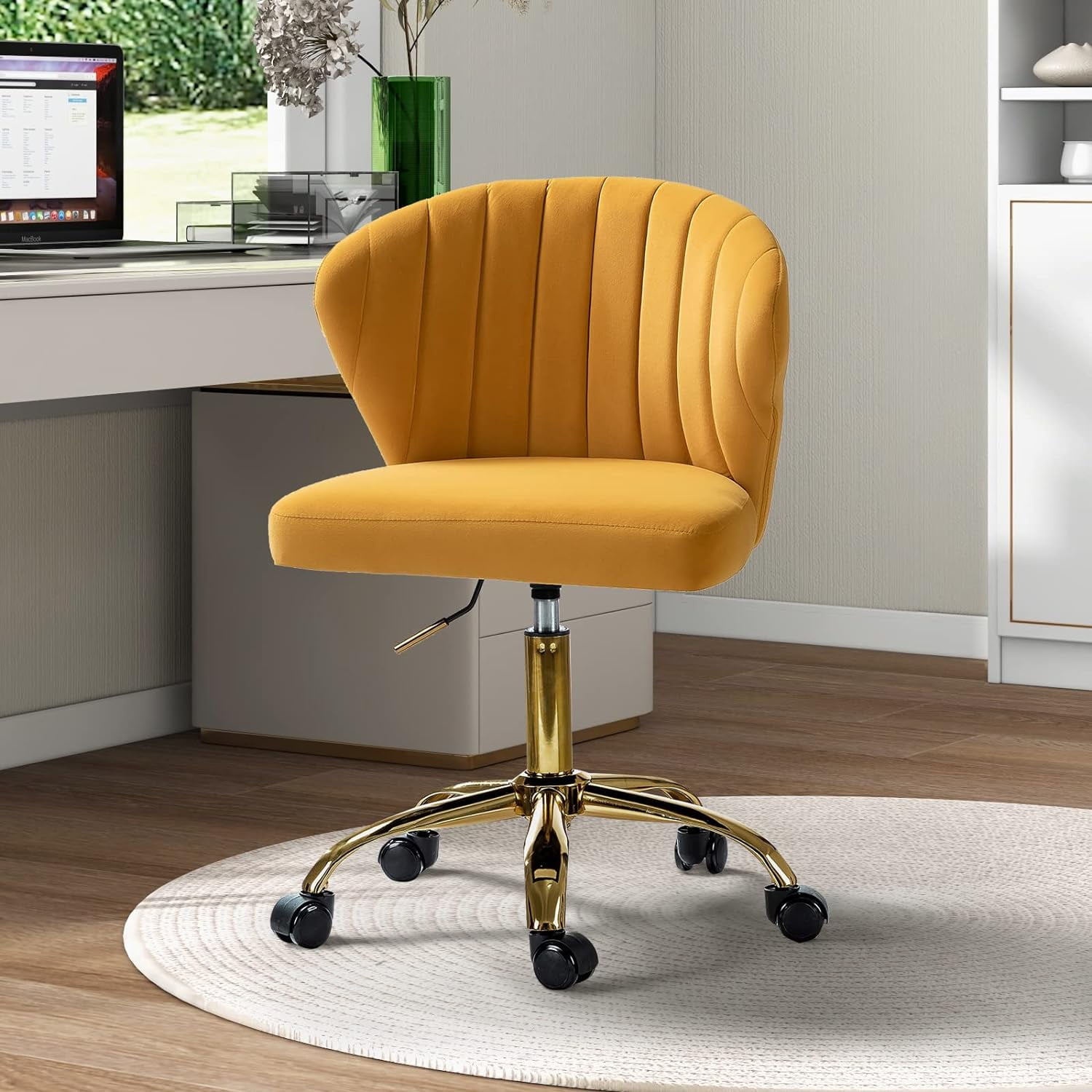 TINA'S HOME Office Desk Chairs with Wheels & Gold Base, Modern Velvet ...
