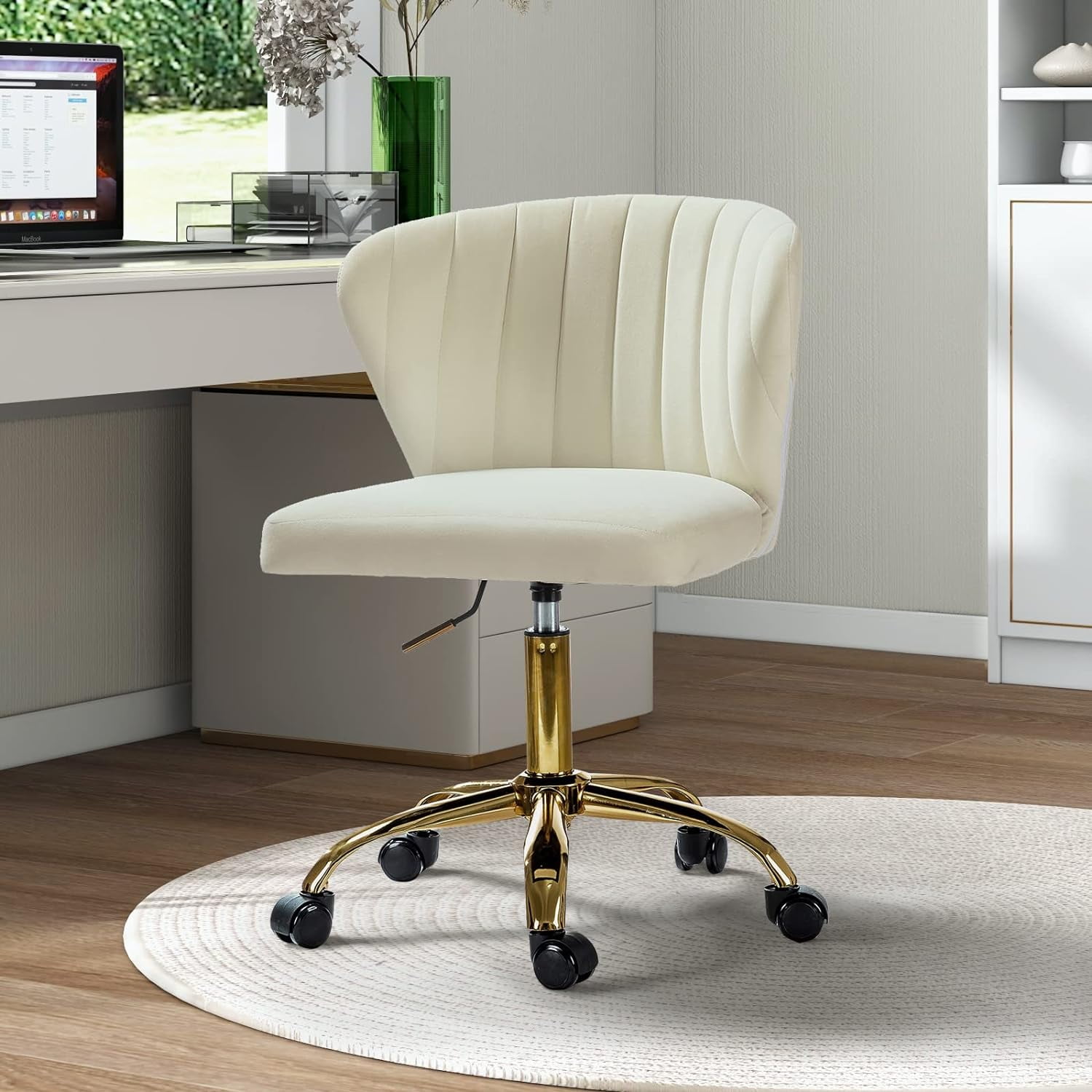 TINA'S HOME Office Desk Chairs with Wheels & Gold Base, Modern Velvet ...