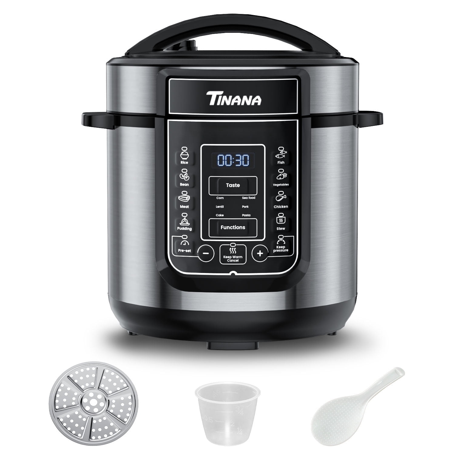 TINANA 6 Qt Electric Pressure Cooker 9-in-1, 14 Presets Instant Multi ...