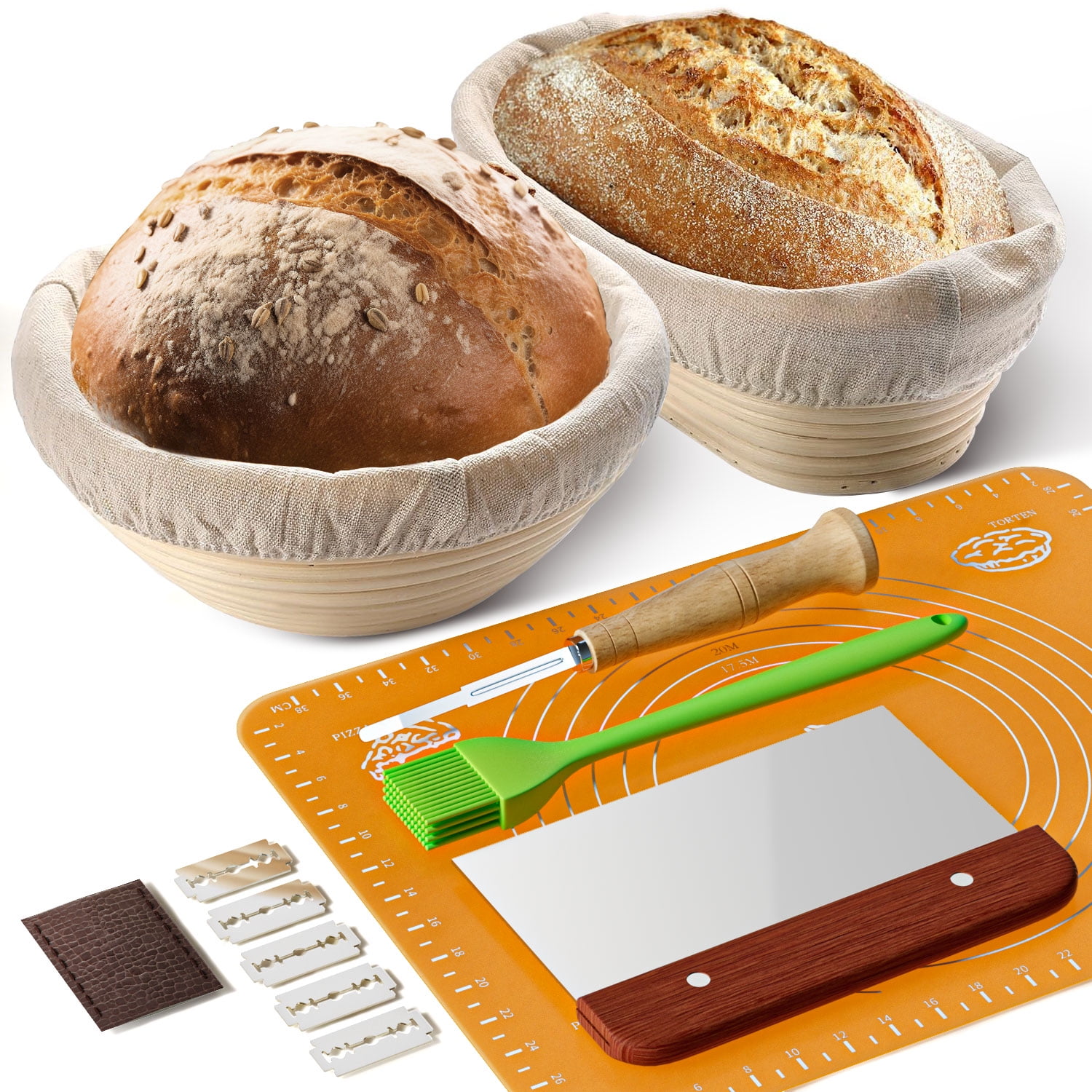TINANA Bread Proofing Basket Set of 2, 9 Inch Round & 10 Oval Cane ...