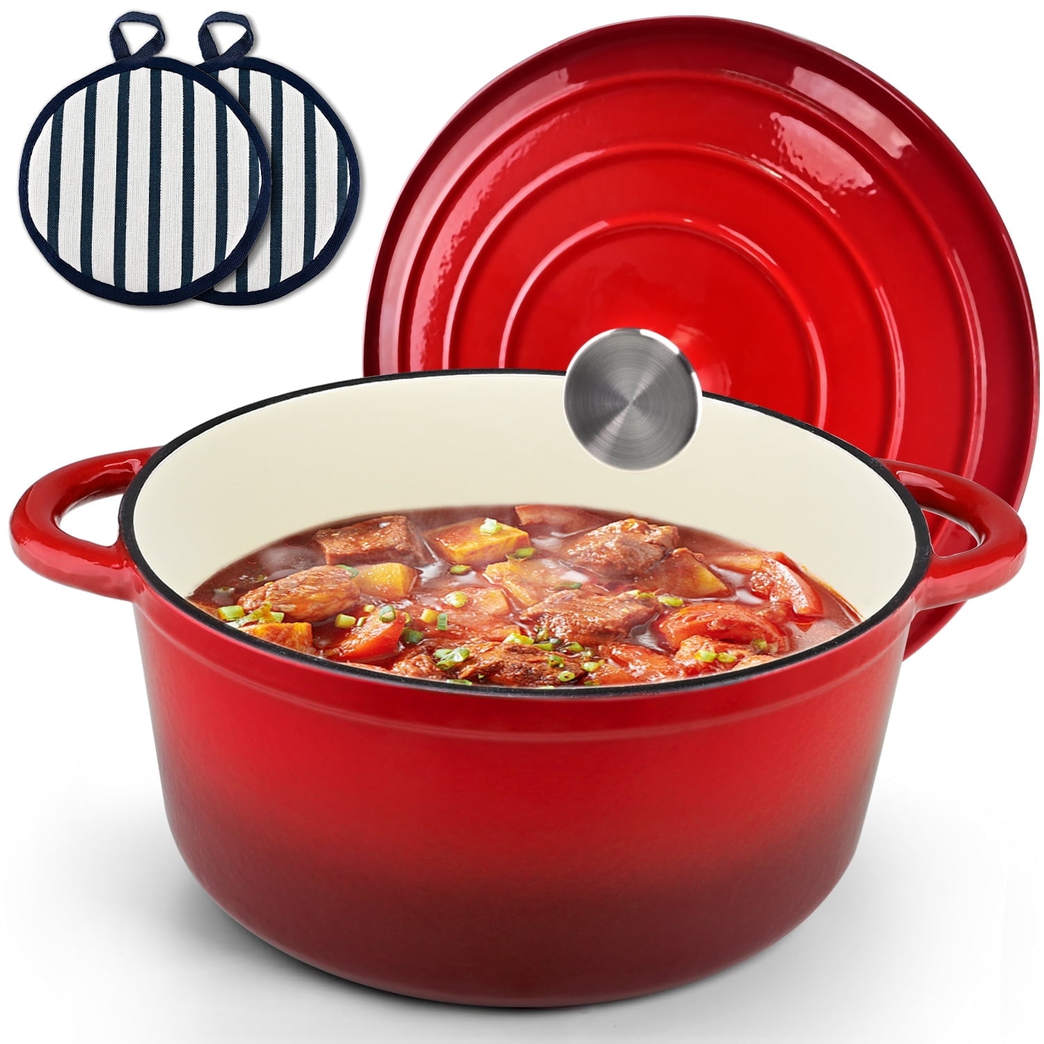 TINANA Enameled Cast Iron Dutch Oven, 5.5QT Pot with Lid and Cotton ...