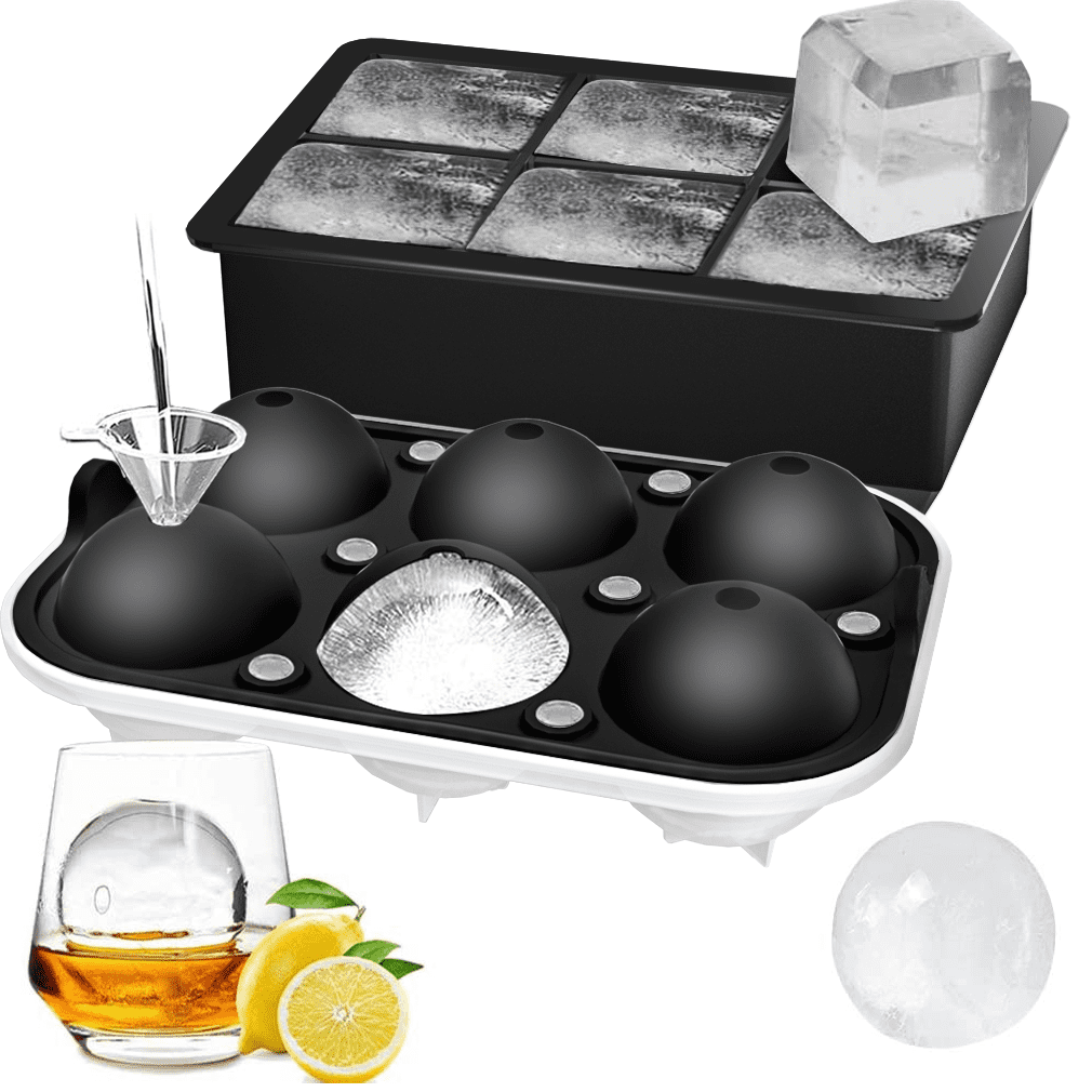 TINANA Ice Cube Trays Set of 2, 2-Inch Sphere Ice Balls and Large ...