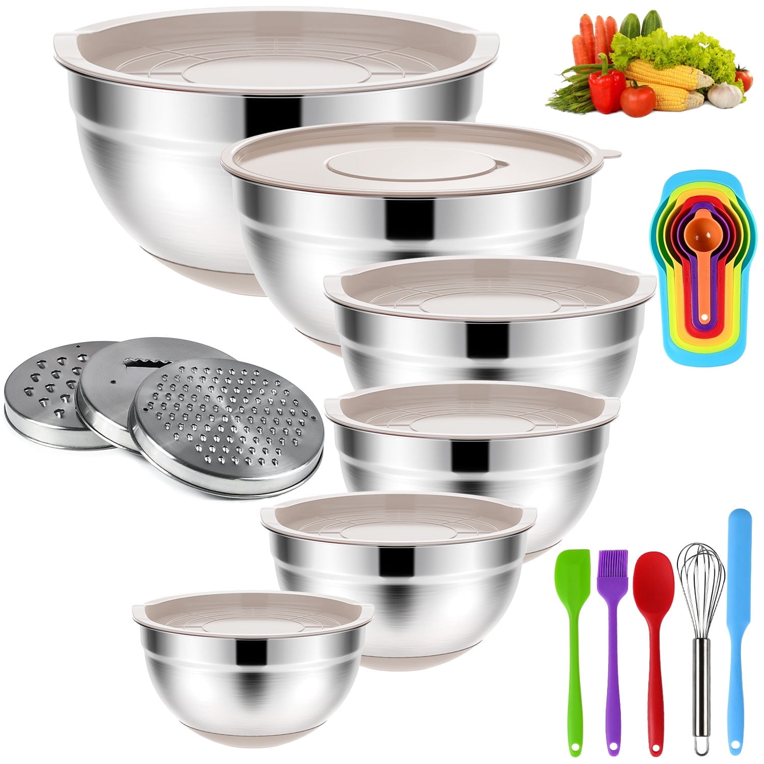 TINANA 26PCS Stainless Steel Mixing Bowls with Lids Set, Nesting Mixing ...