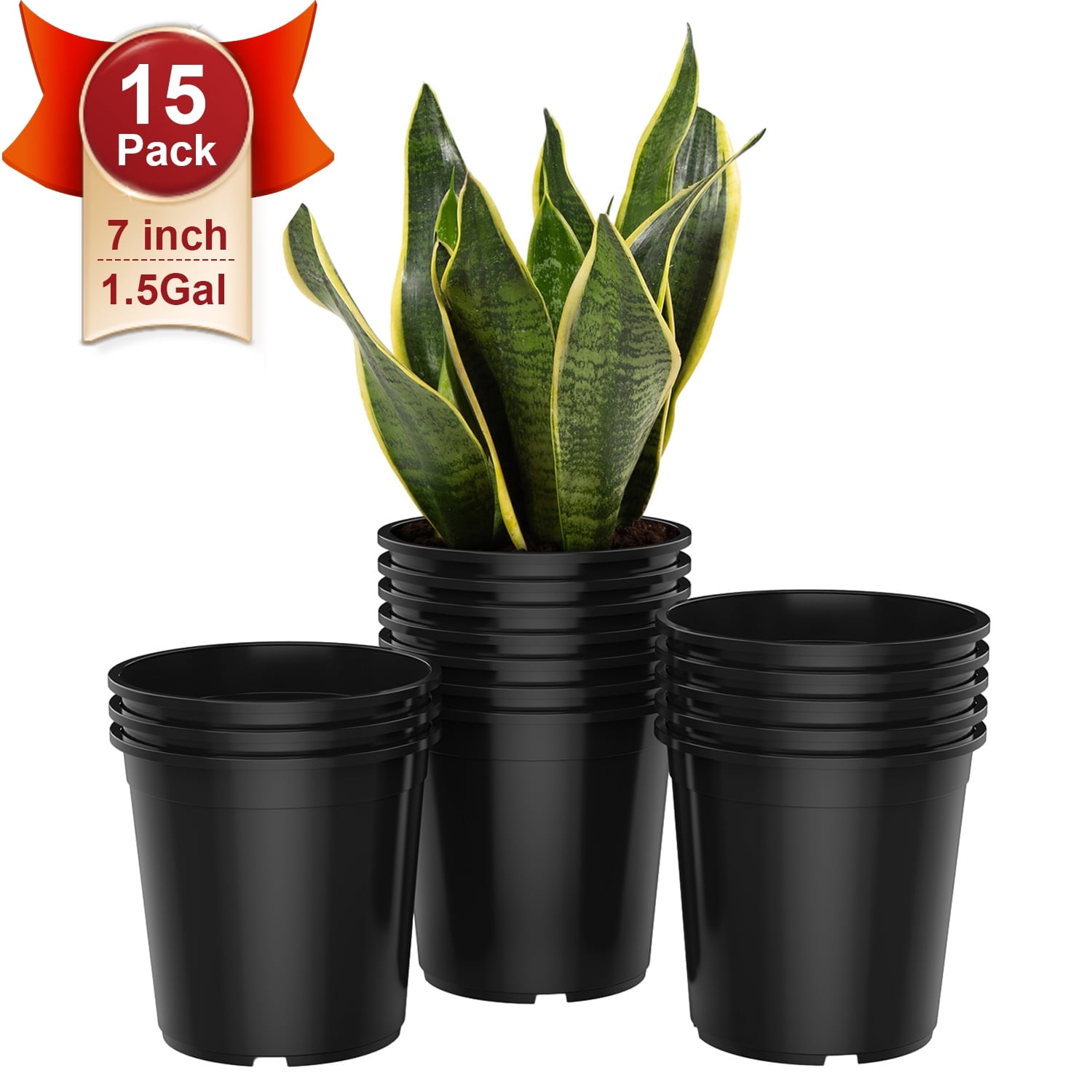 TINANA Plastic Nursery Pots 1.5 Gallon, Black Planter Pots with ...